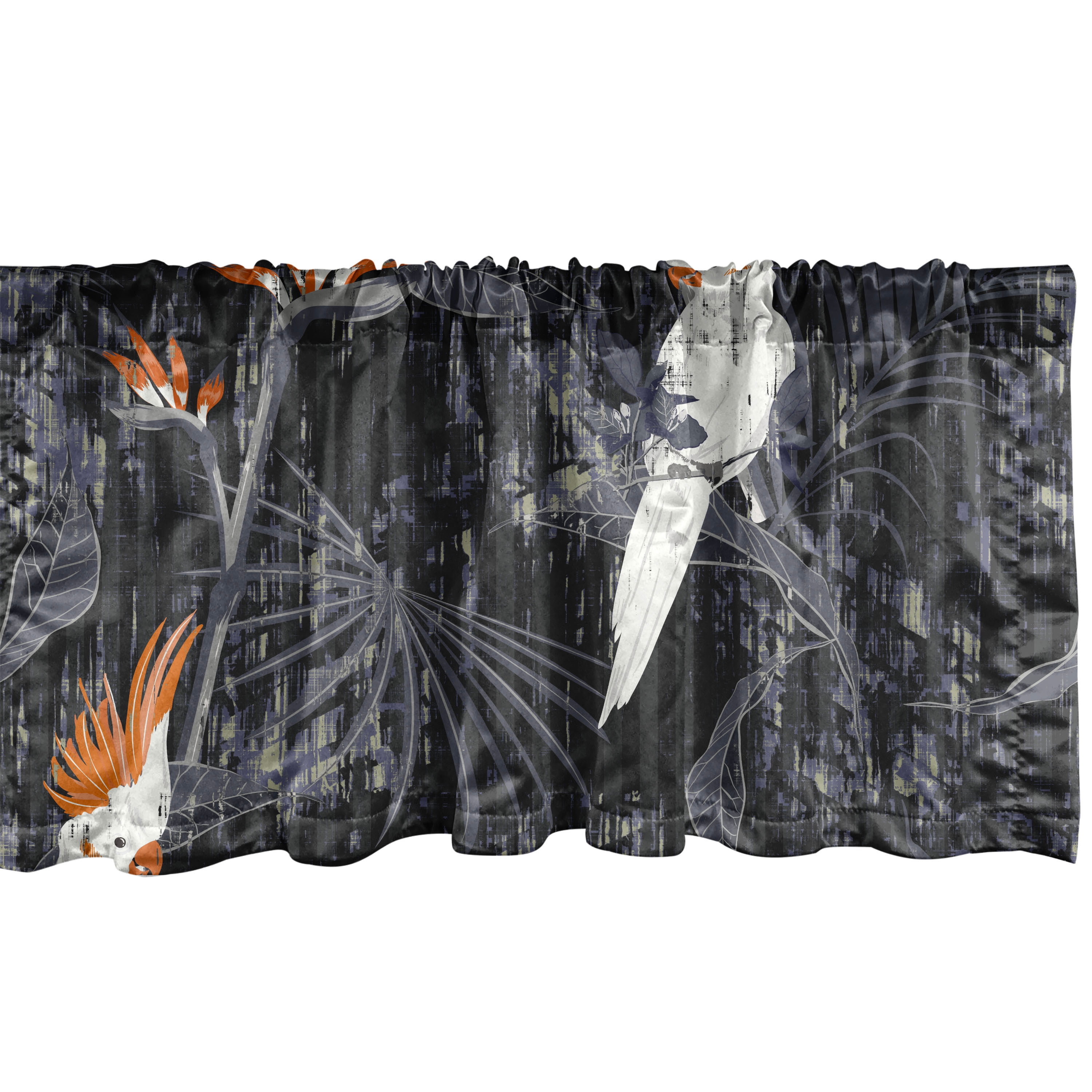 Parrot Pattern Window Valance, Night Forest Themed Monstera Leaves and ...