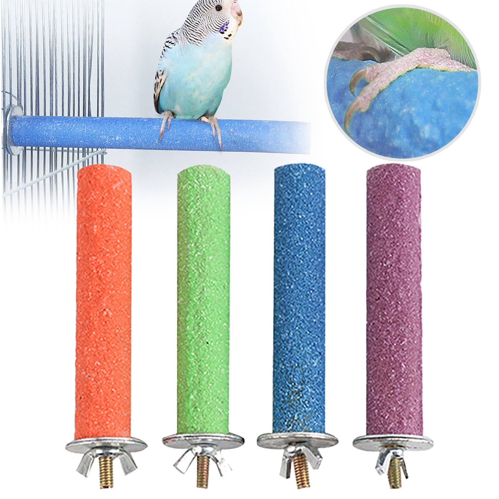 Parrot Paw Grinding Perch Pet Stand Bird Quartz Branch Toy Shelf Budgie ...
