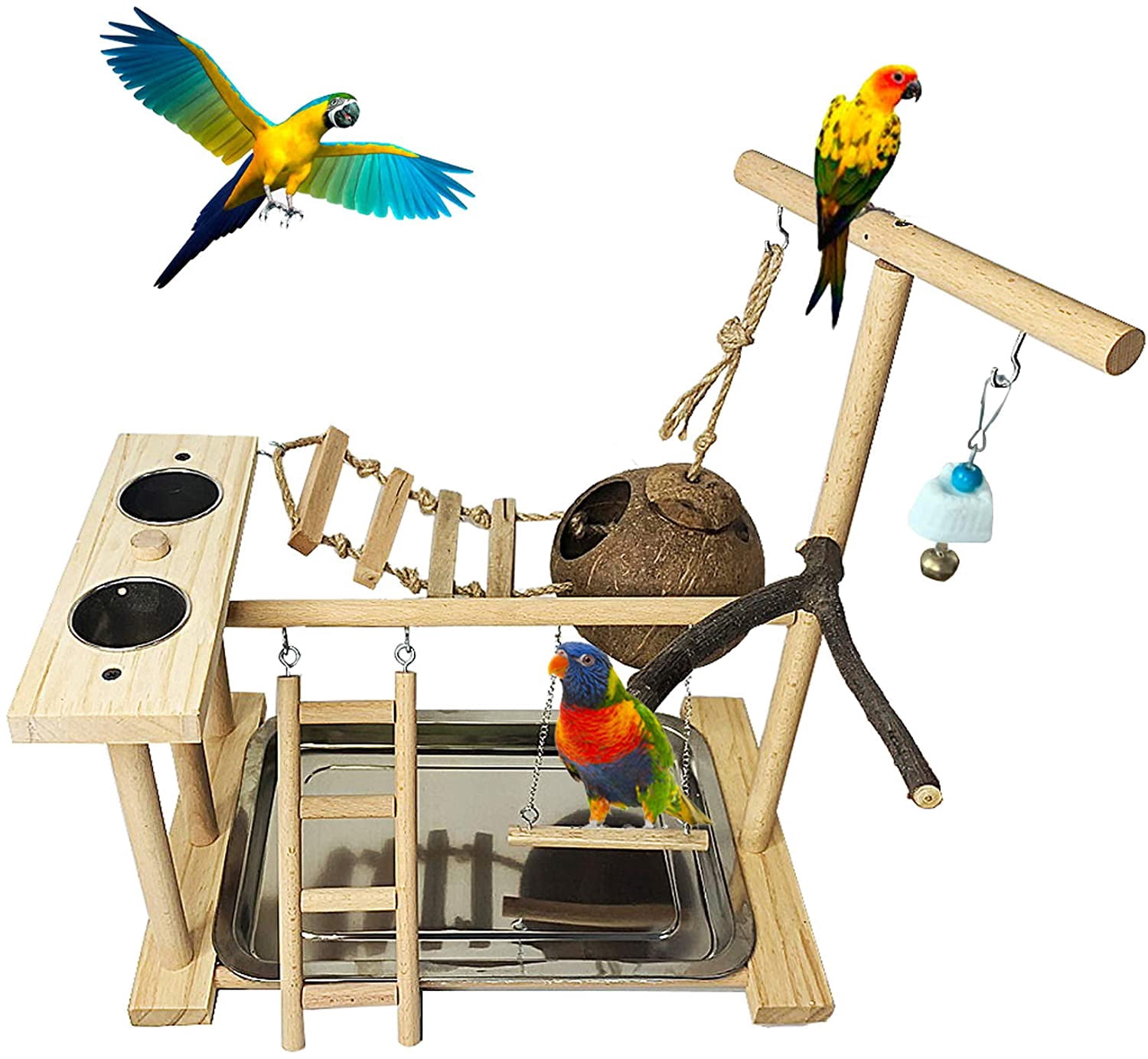 Parrot Playground Bird Play Stand Natural Wood Parrot Perch Gym with ...