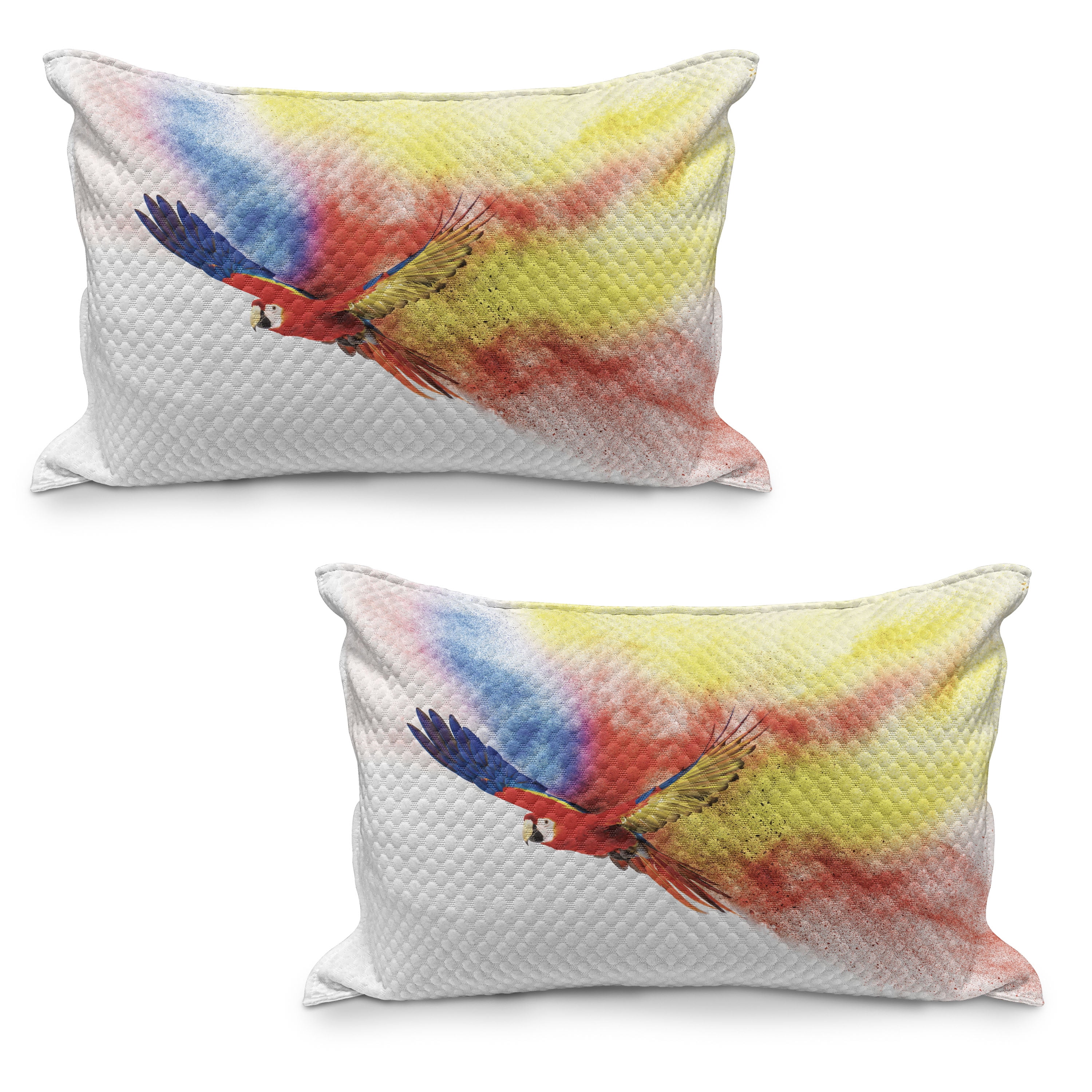 Parrot Quilted Pillowcover Set of 2, Flying Parrot Colorful Storm Cloud ...