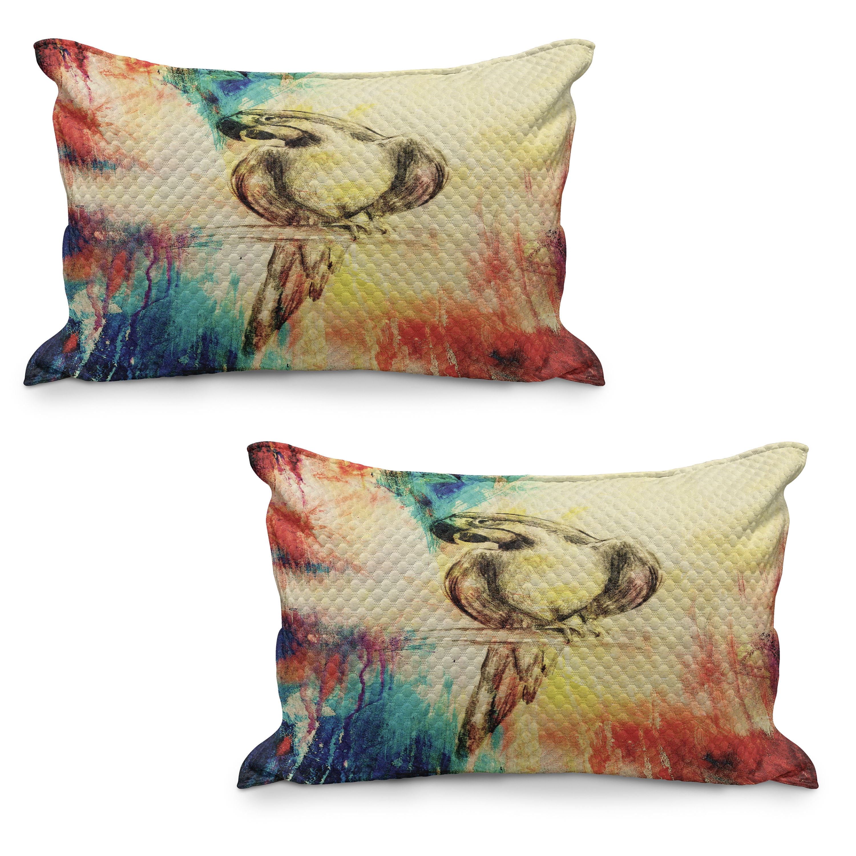 Parrot Quilted Pillowcover Set of 2, Grunge Parrot Vintage Paper ...