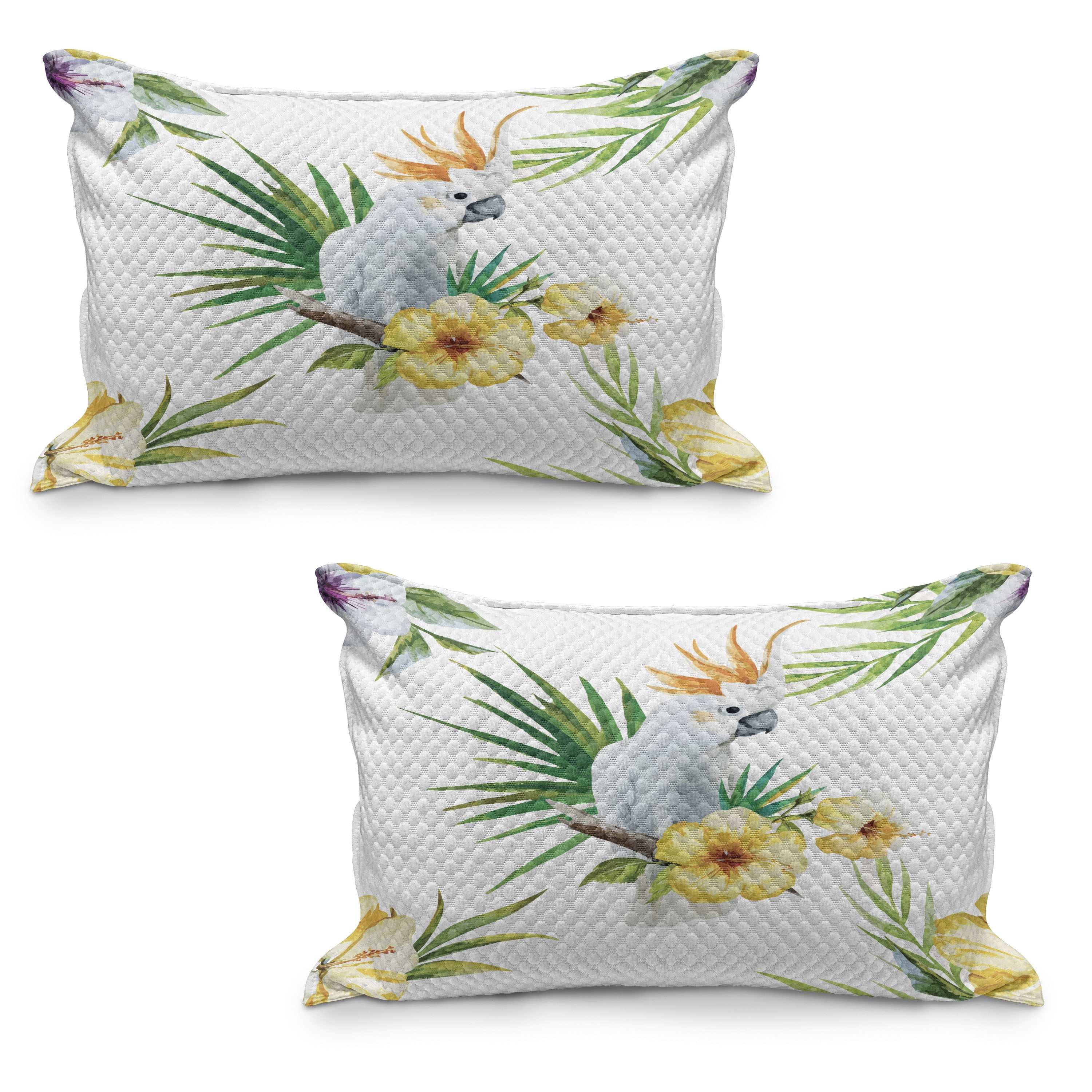 Parrot Quilted Pillowcover Set of 2, Hibiscus with Bird Intelligent ...