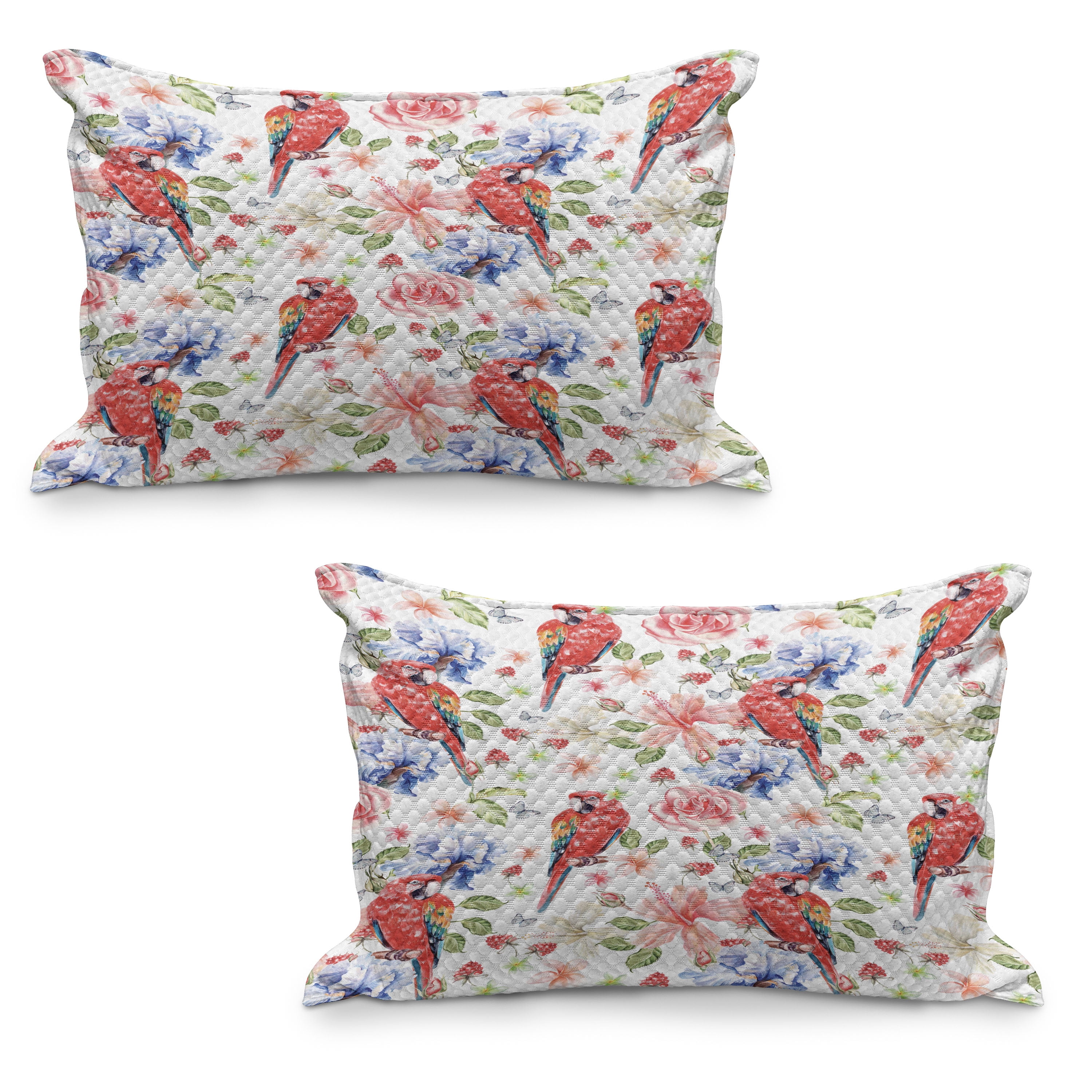 Parrot Quilted Pillowcover Set of 2, Pastel Colored Parrots Iris and ...