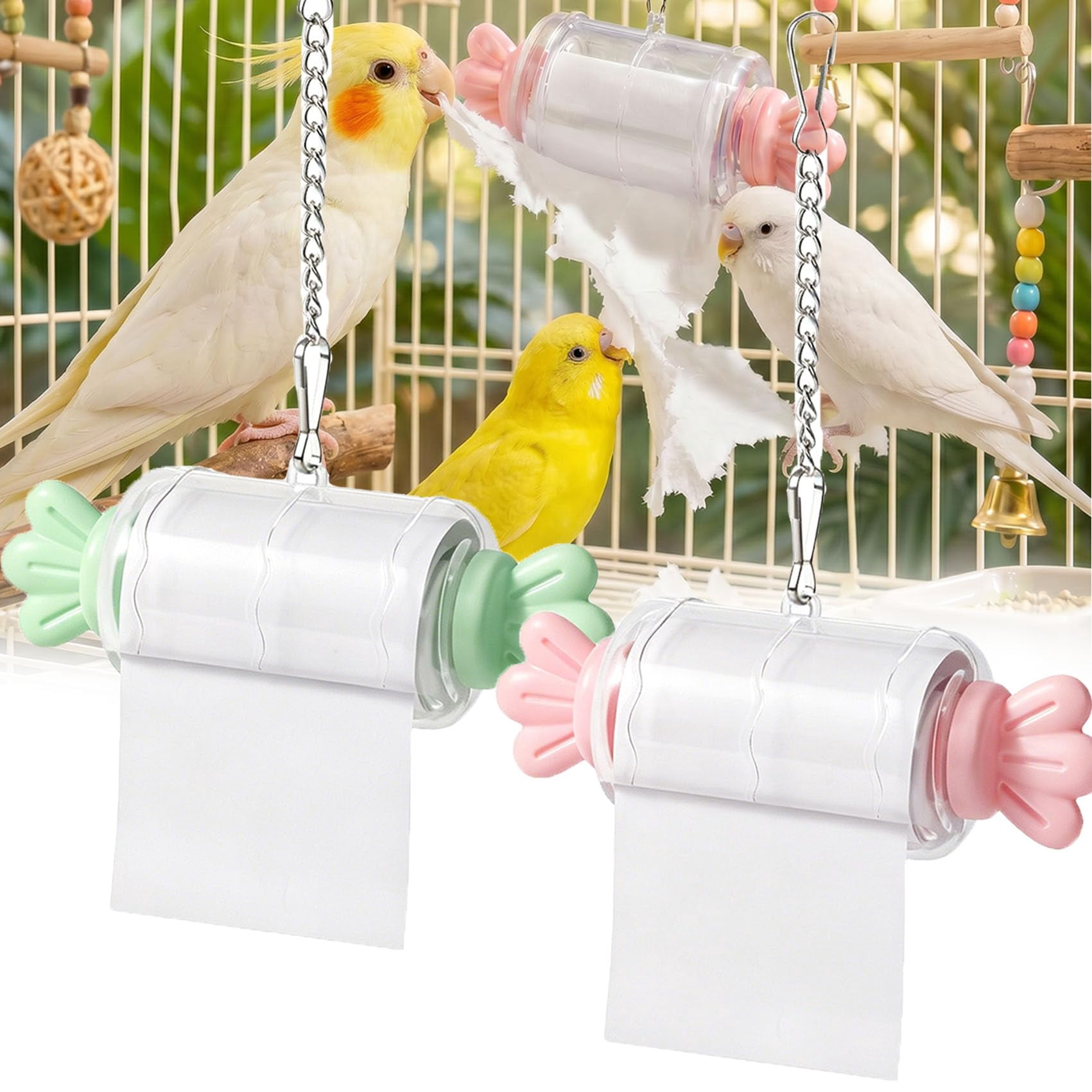 Parrot Rolling Paper Play Toy with Hanging Chain - Bird Shredding Toys ...