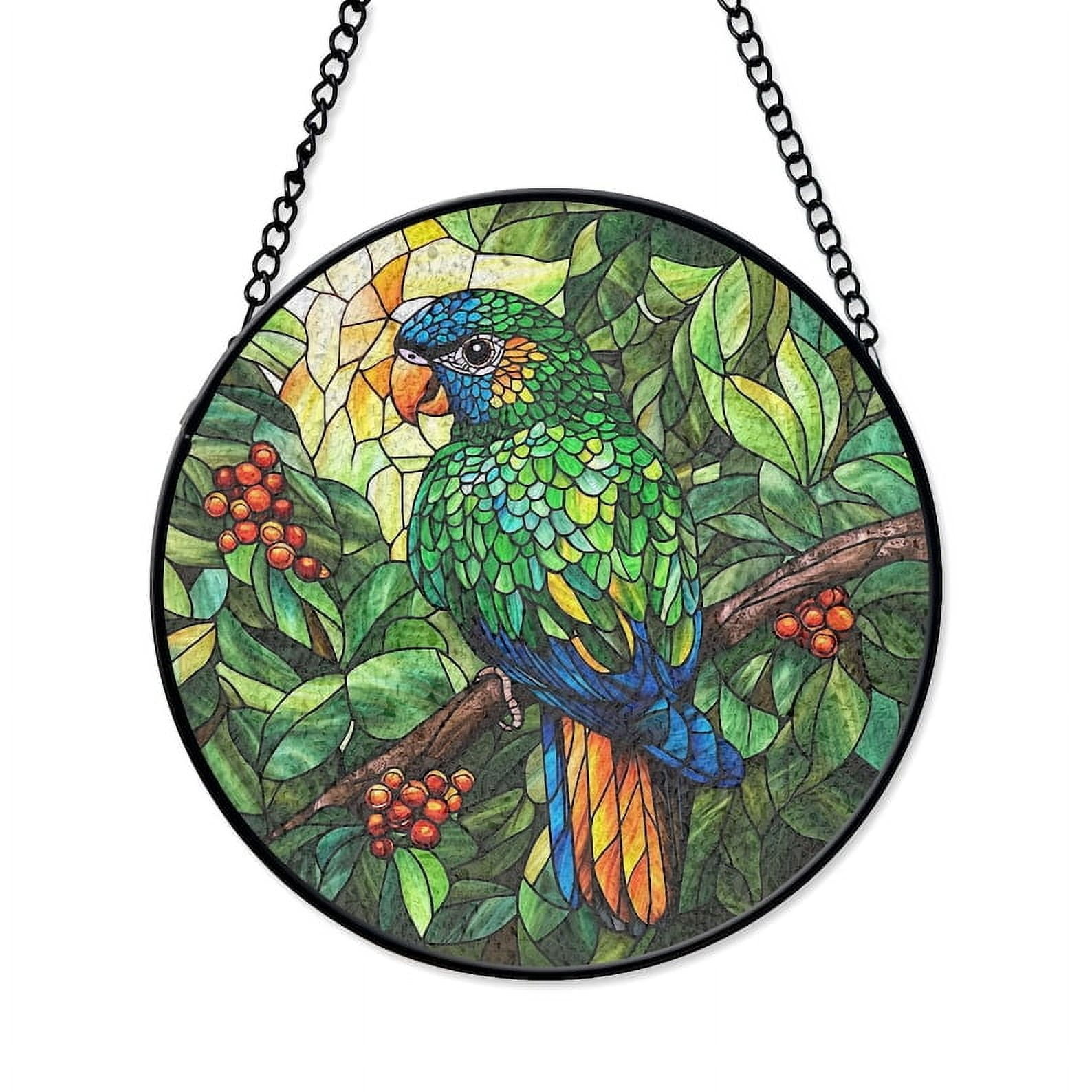Parrot Stained Glass Window Hanging - Vibrant Tropical Bird Suncatcher ...