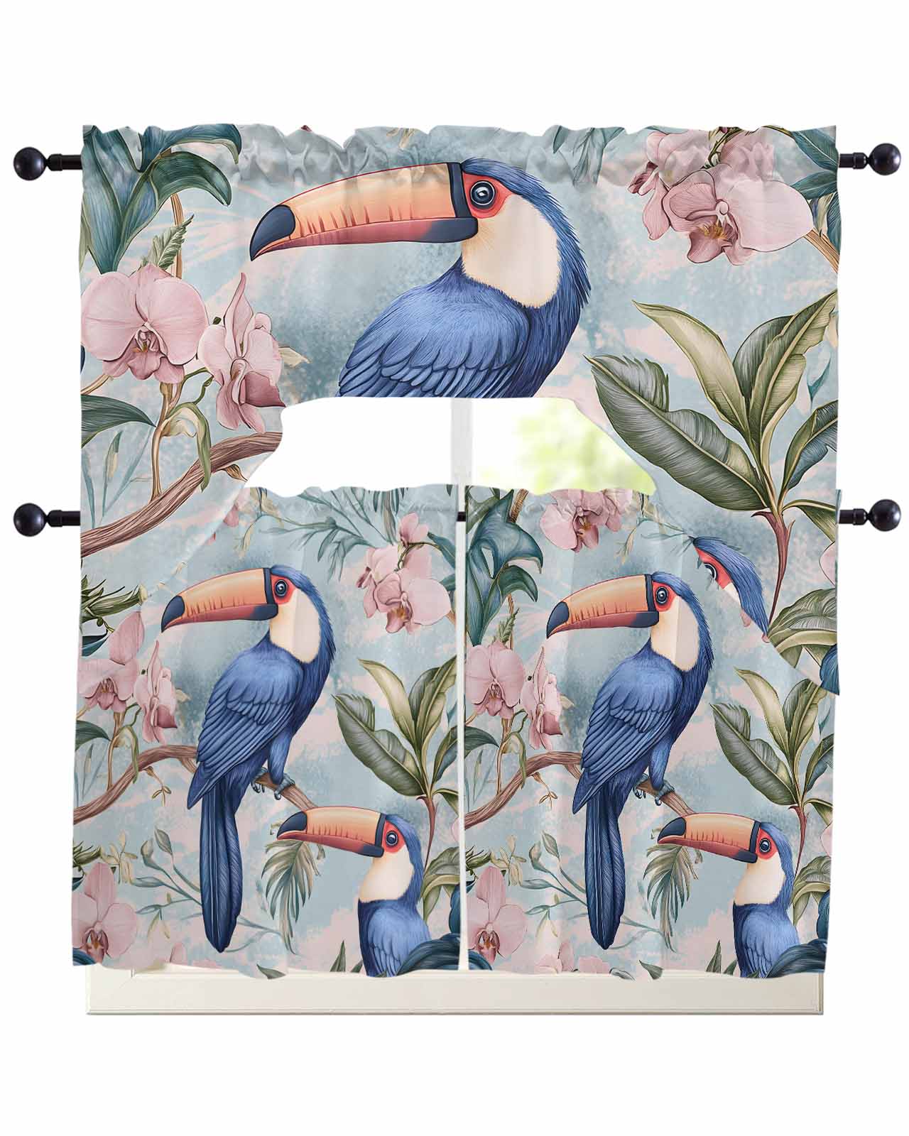 Parrot Summer Kitchen Curtains Sets 24 Inch Length with Valance ...