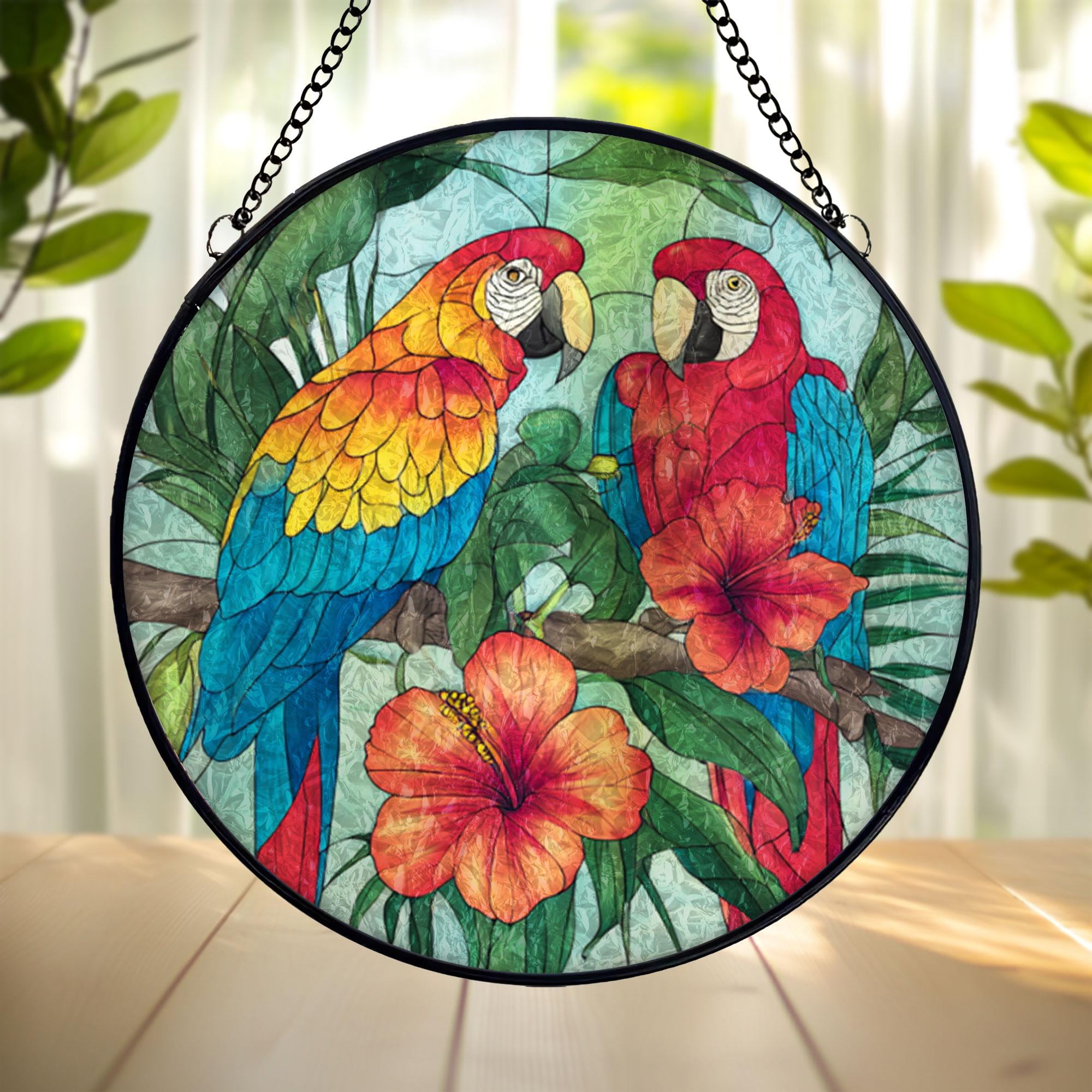 Parrot Suncatcher, Stained Glass Style Acrylic Window Hanging, Macaw ...