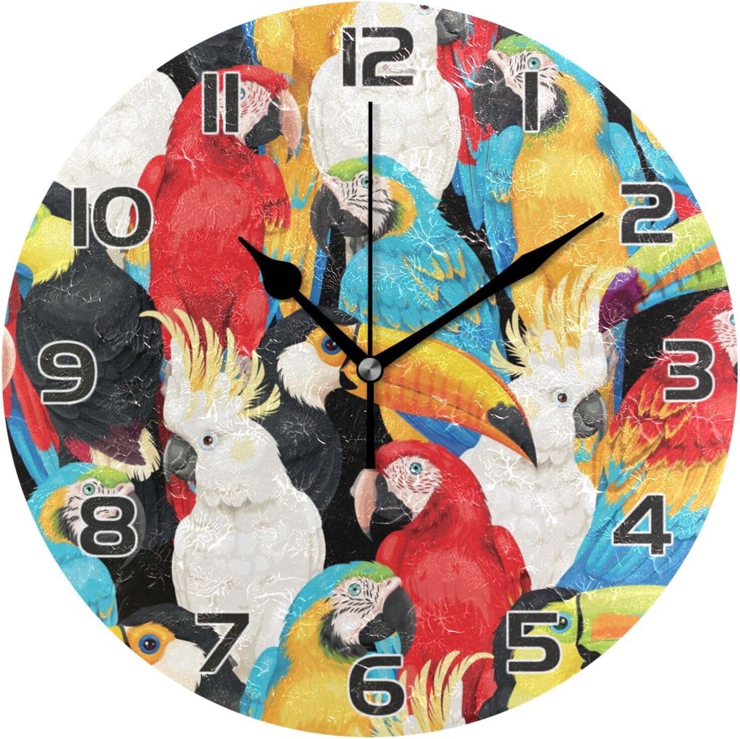 Parrot Toucan Wall Clock Round Vintage Silent Non Ticking Battery ...