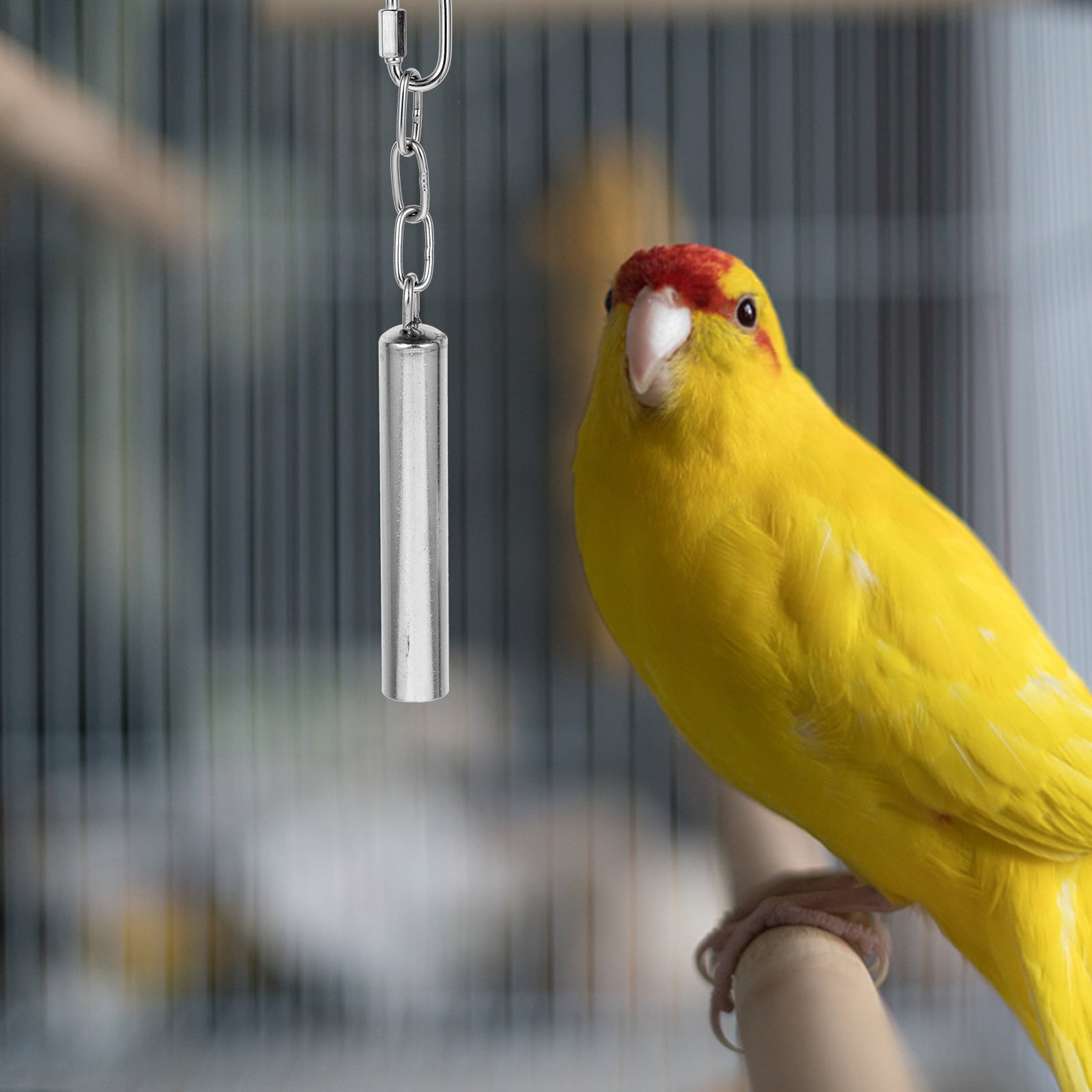 POPETPOP Parrot Toy Bell Silver 1Set 8.1x0.6x0.6In Noise Making Feature ...