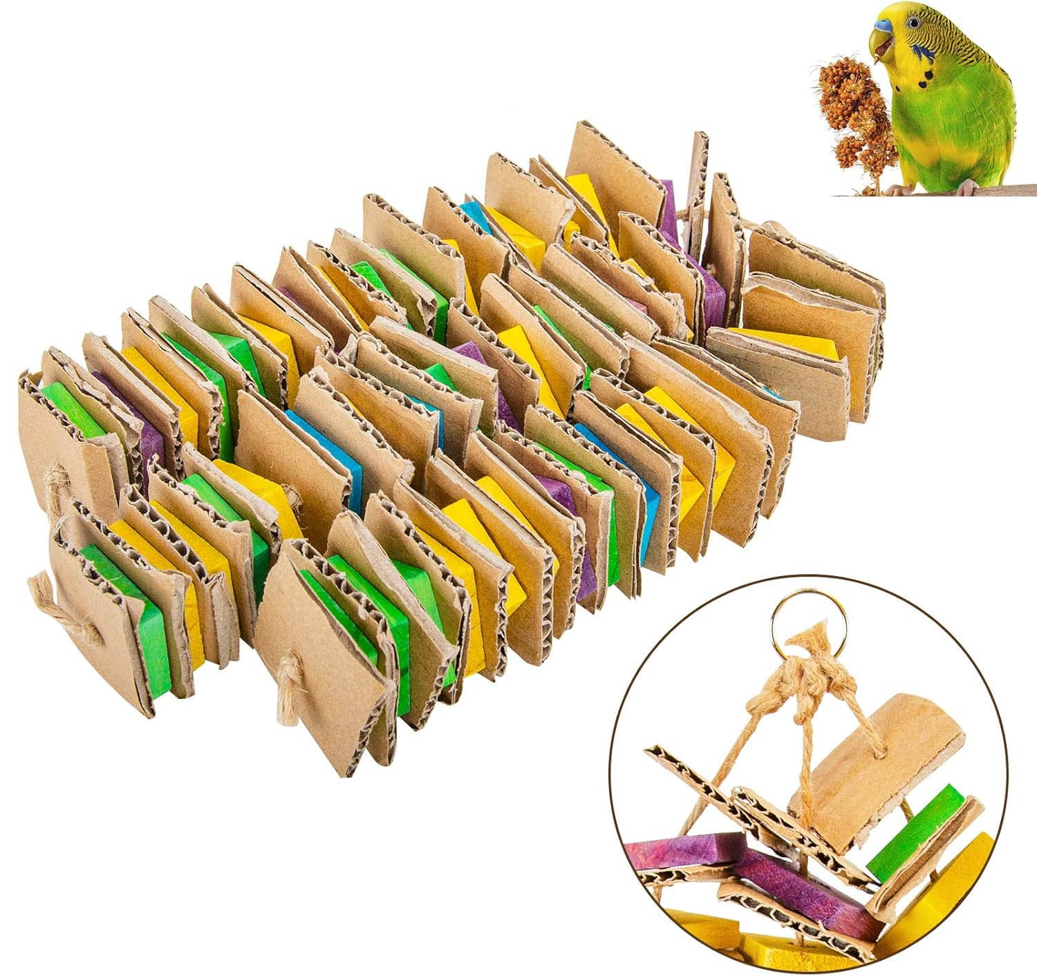 Parrot Toys, Chewing Cardboard Toys Natural Wooden Cage Chewing Gifts ...