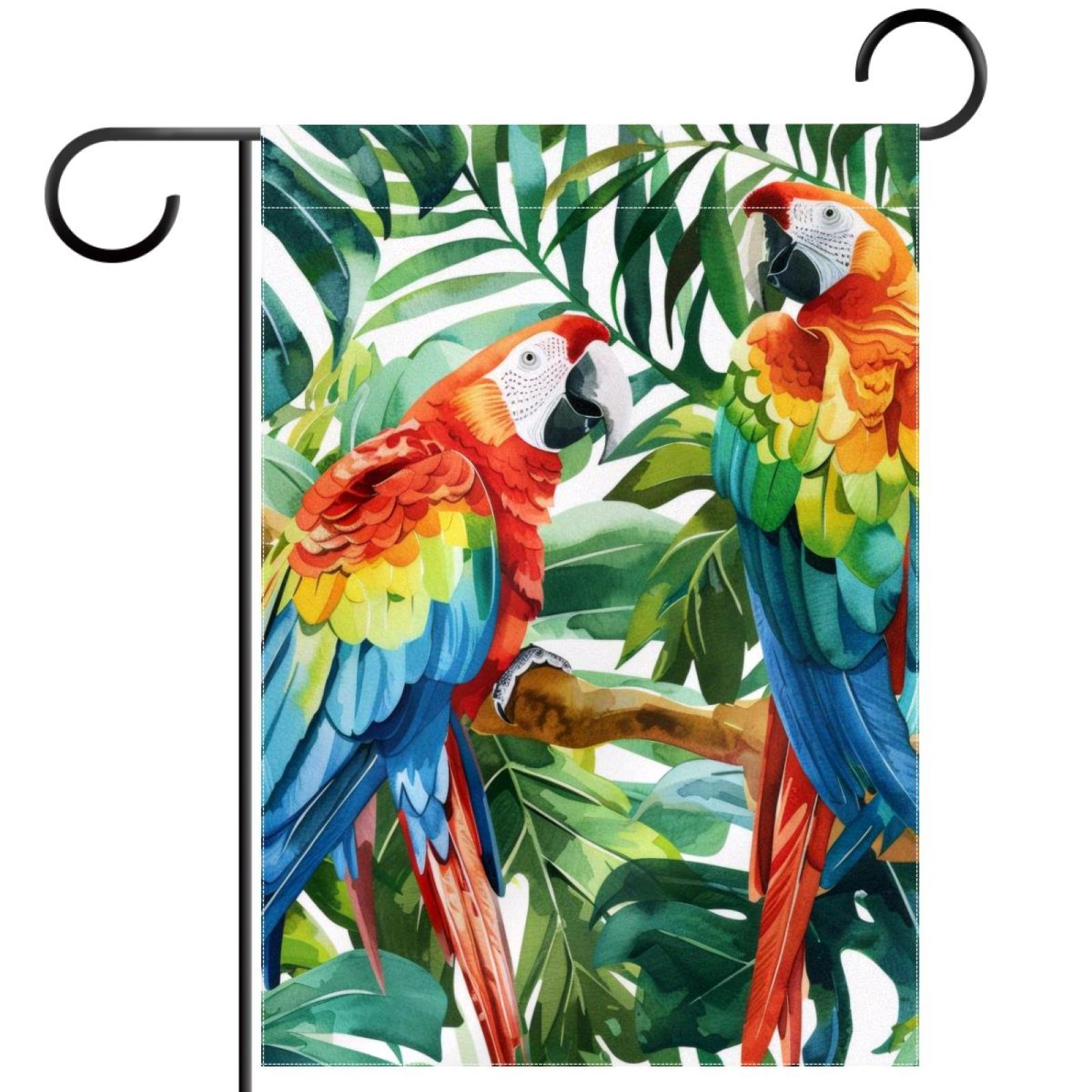 Parrot Tropical Plant Watercolor Green Leaf Garden Flag Double Sided ...