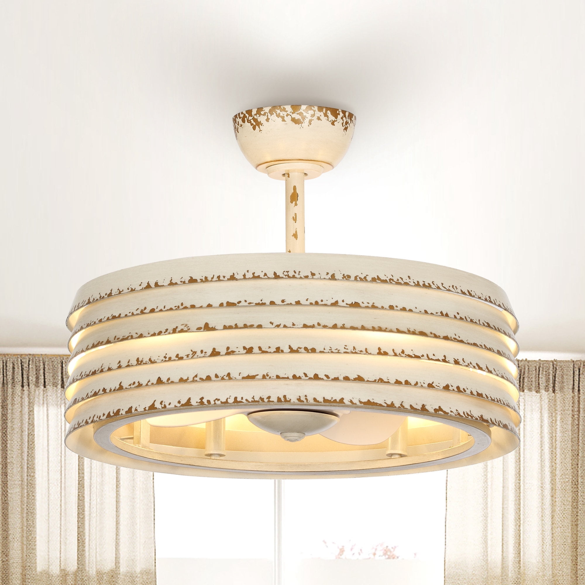 Parrot Uncle 24" Distressed White Drum Ceiling Fan with Remote and ...