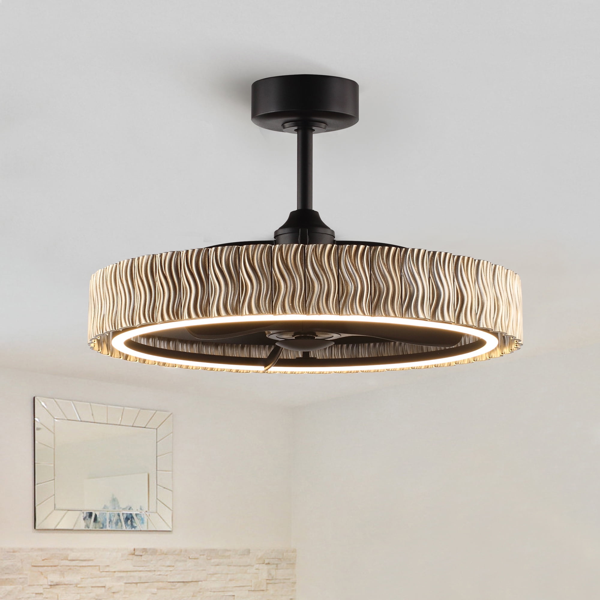 Parrot Uncle 29" Drum Ceiling Fan with Remote and LED Lights, Downrod ...