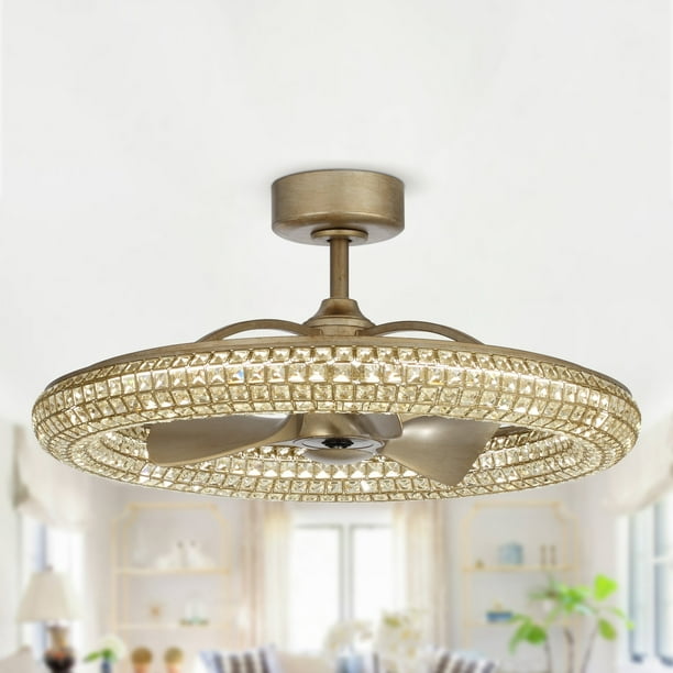 Elegant Parrot Uncle 33-in Antique Bronze 3-Blade Crystal LED Ceiling ...