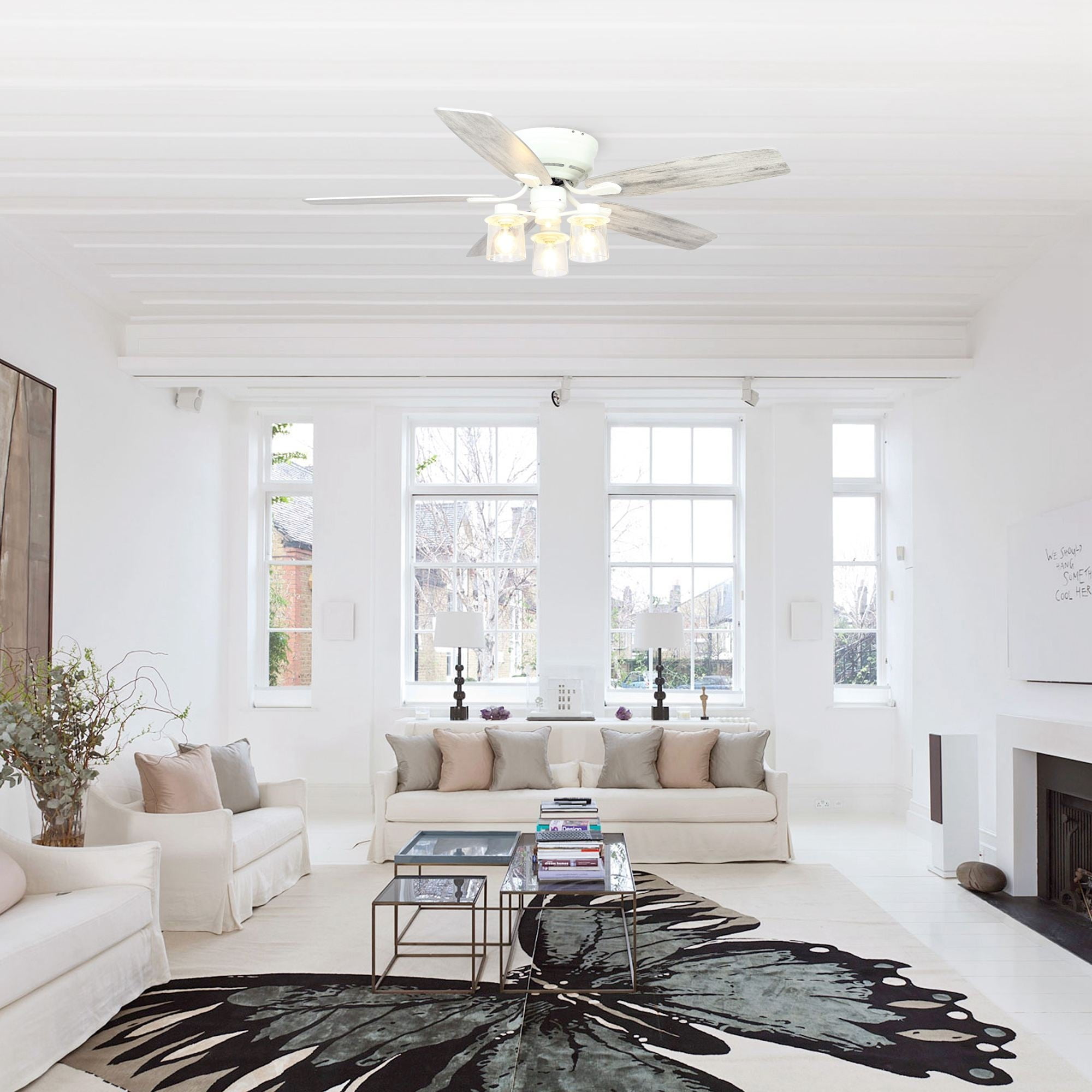 Parrot Uncle 52" Classic Wood 5-Blade Low Profile Ceiling Fan with ...