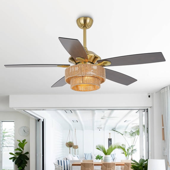 Parrot Uncle 52'' Farmhouse Gold 5-Blade Reversible Ceiling Fan with ...