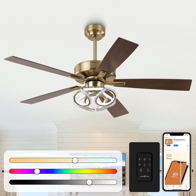 Parrot Uncle 52" Farmhouse Gold RGB LED Smart Ceiling Fan with Remote ...