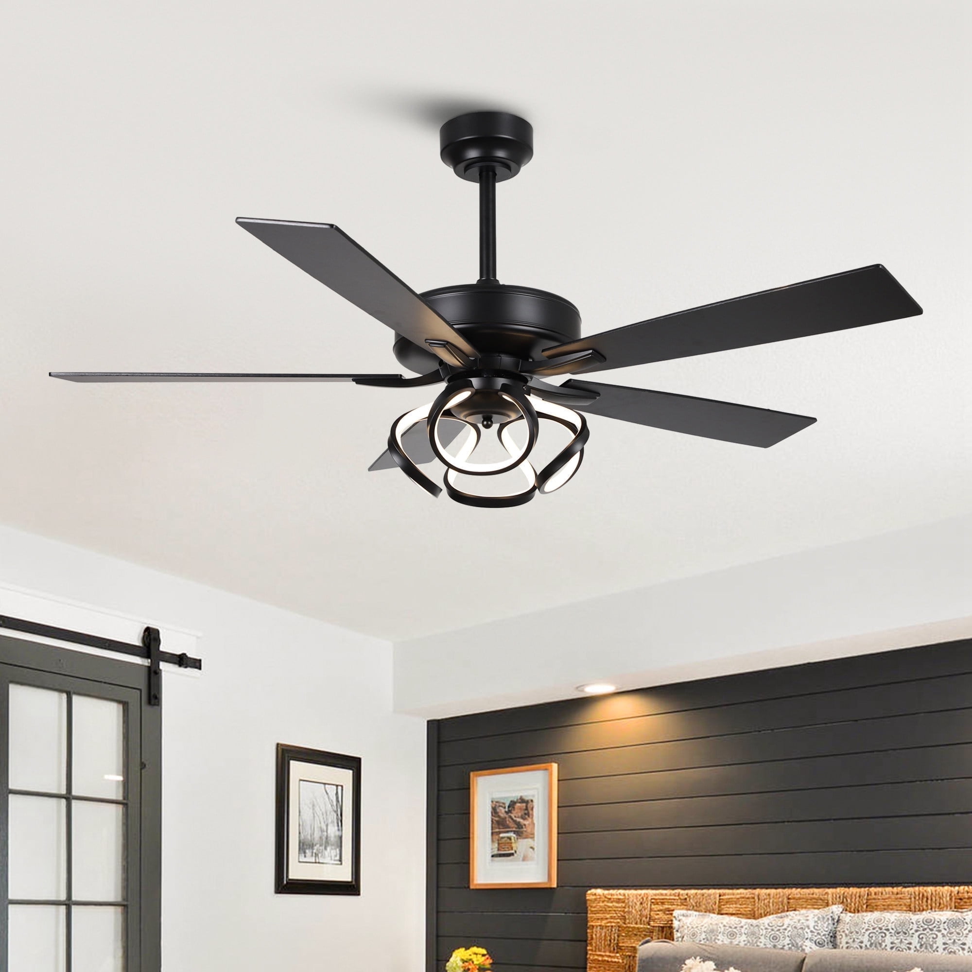 Parrot Uncle 52" Modern Black 5-Blade Ceiling Fan with Remote and ...
