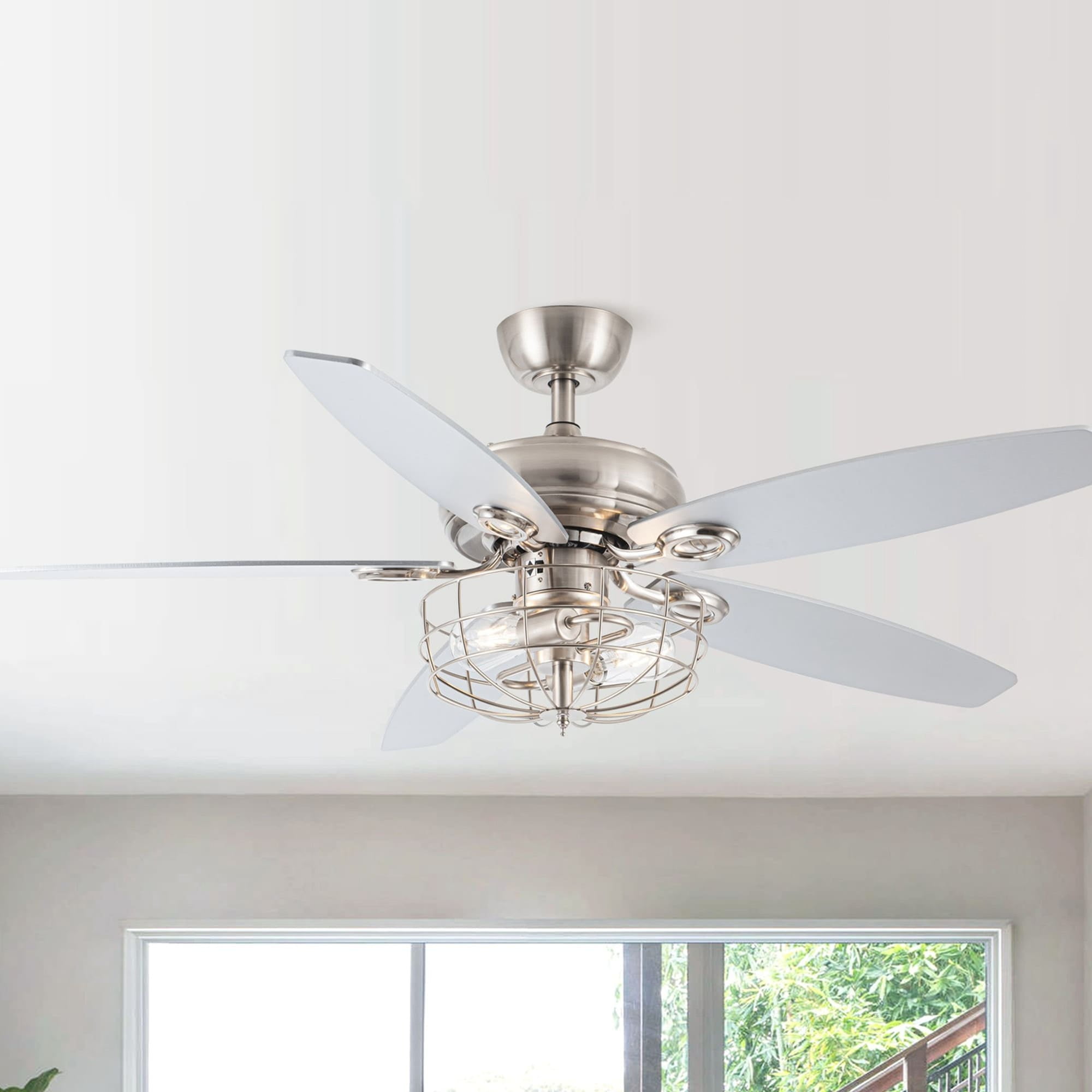 Parrot Uncle 52" Polished Nickel Wood 5-Blade Modern Ceiling Fan with ...