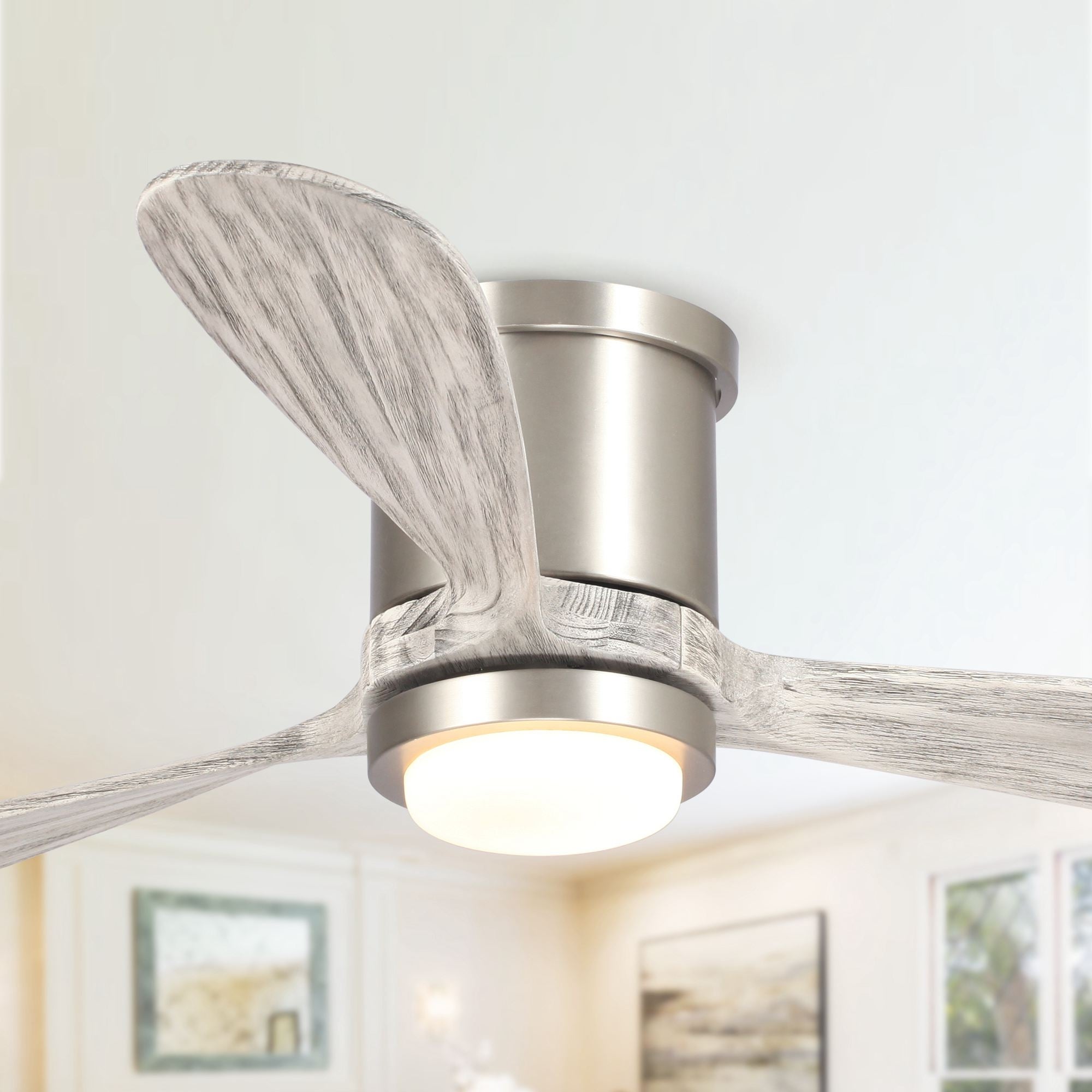 Parrot Uncle 52" Wood 3-Blade Low Profile/ Flush Mount Ceiling Fan with ...