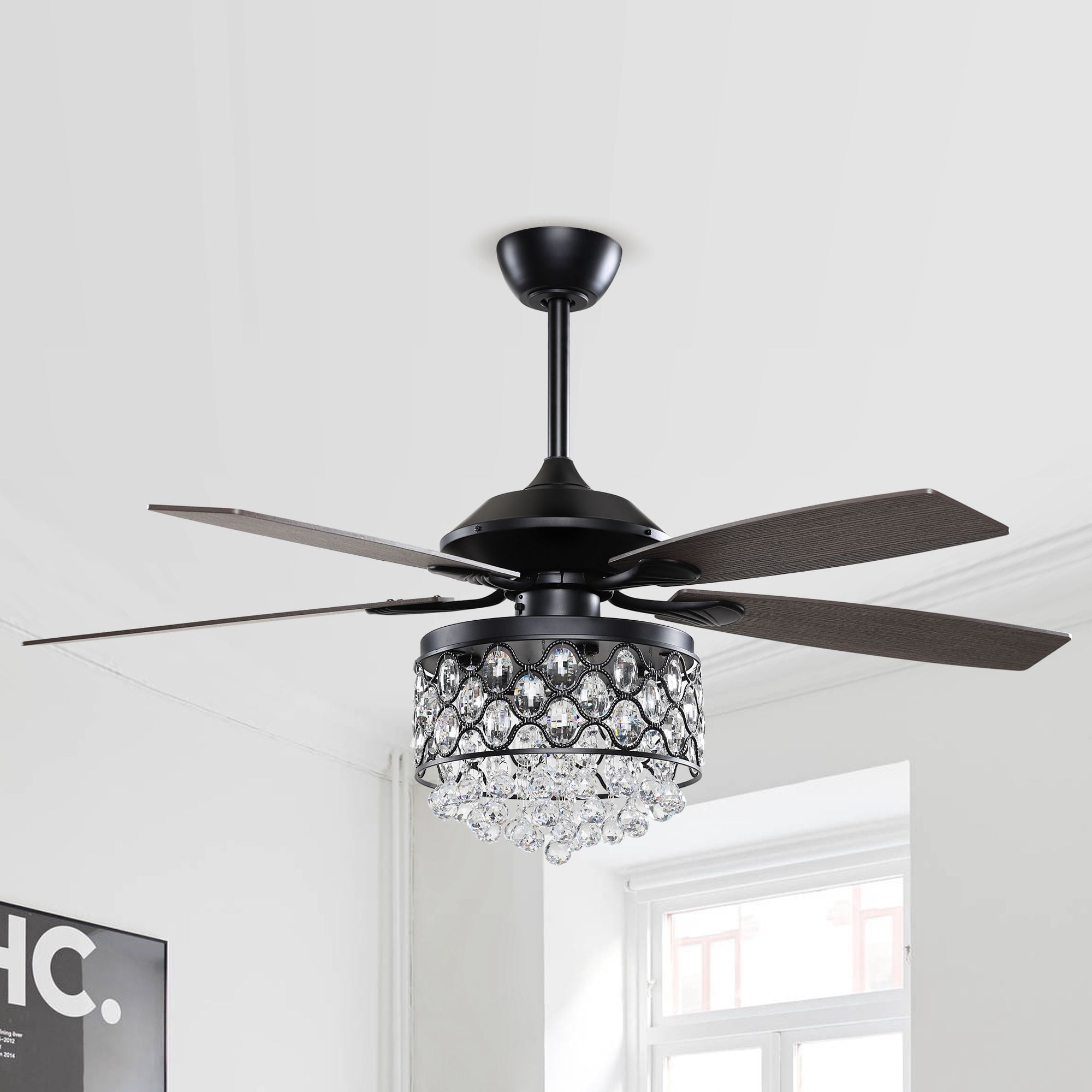 52 Inch Remote Control Ceiling Fan with Lights Reversible 5 Blades ...