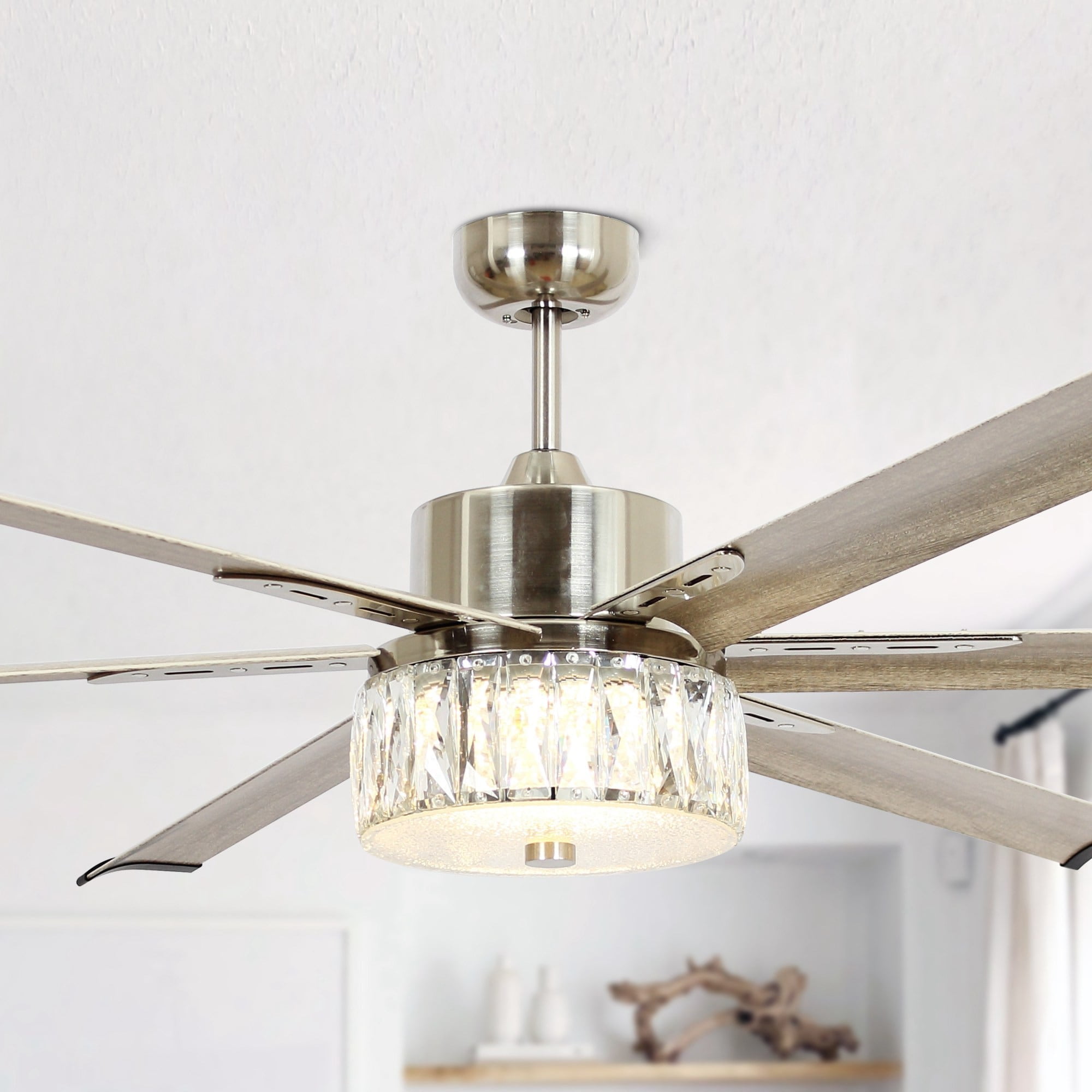 Parrot Uncle 65" Aluminum 6-Blade Modern Crystal LED Ceiling Fans with ...