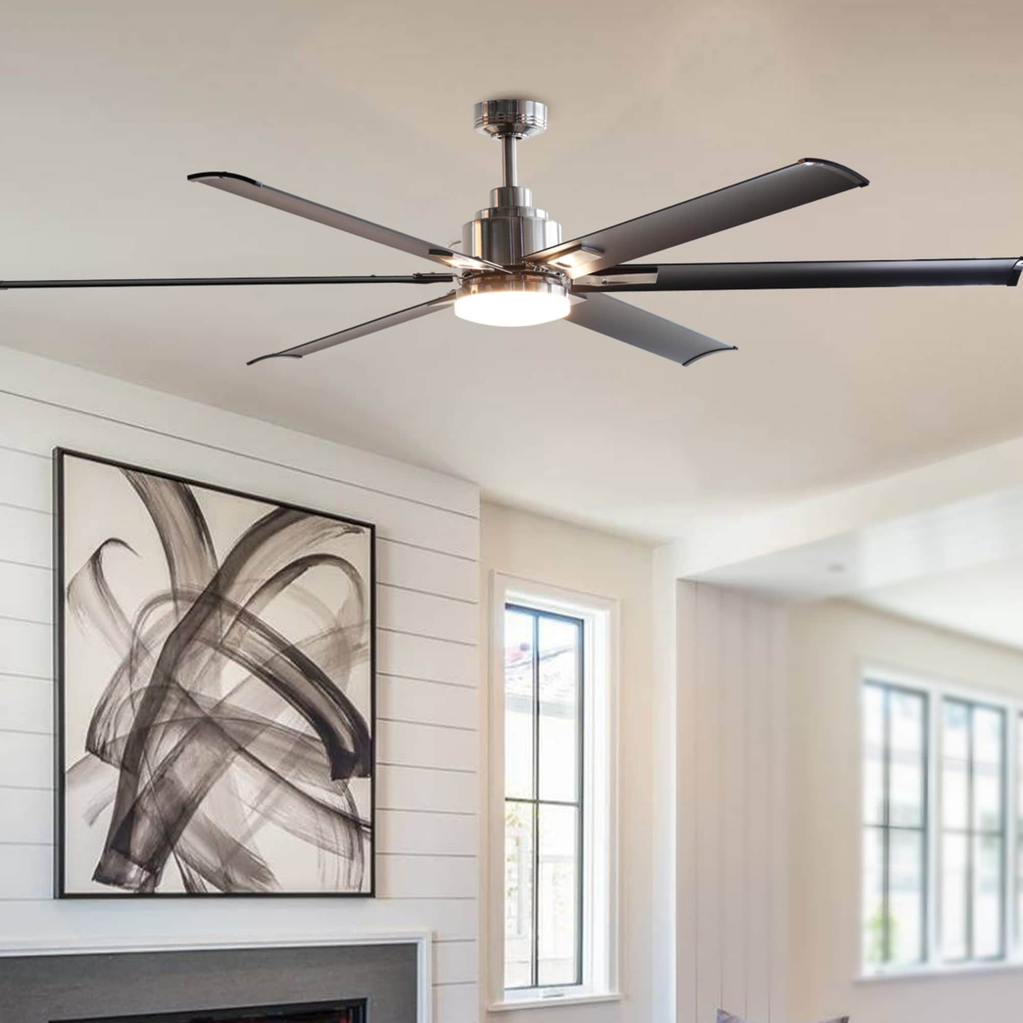 Parrot Uncle 72-in Black Aluminum 6-Blade Large Ceiling Fans with ...