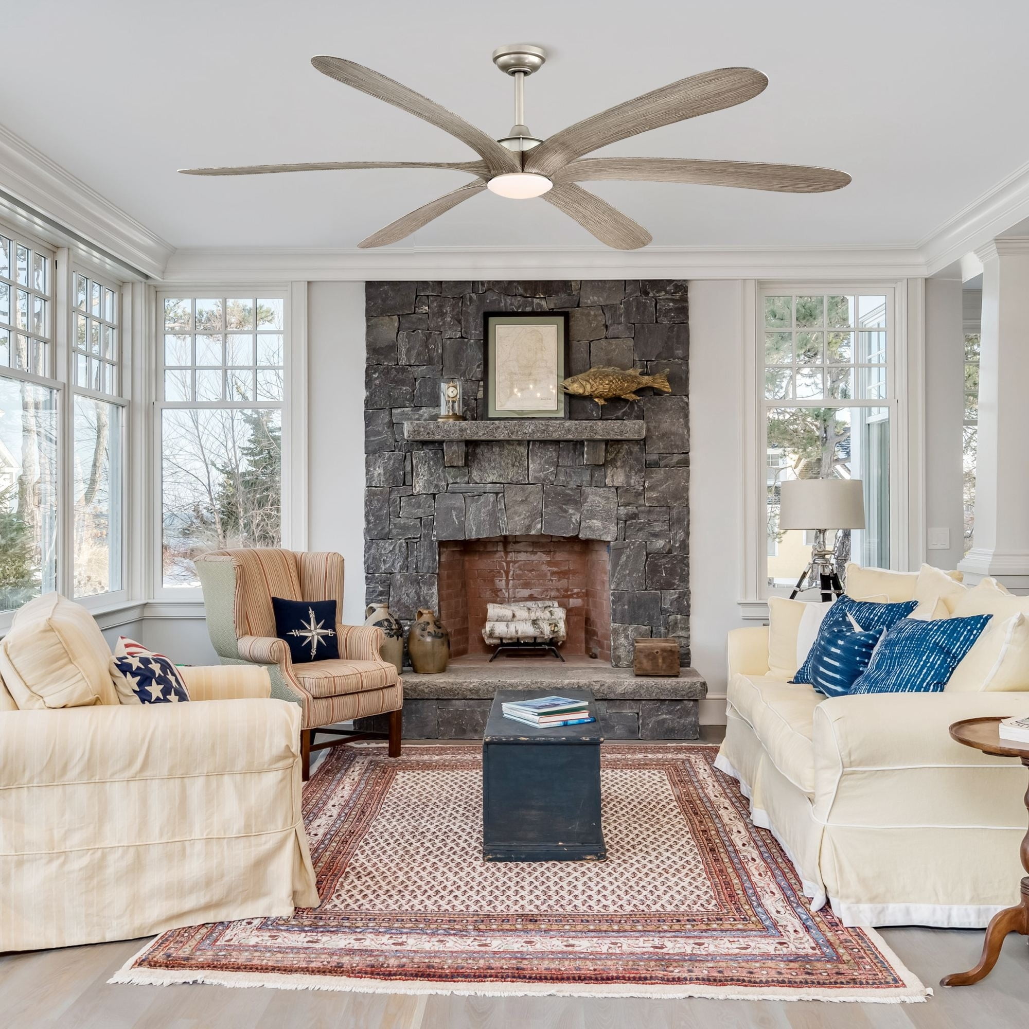 Parrot Uncle 72-inch Modern Farmhouse Style Driftwood 6-Blade DC Motor Ceiling Fan with LED ...