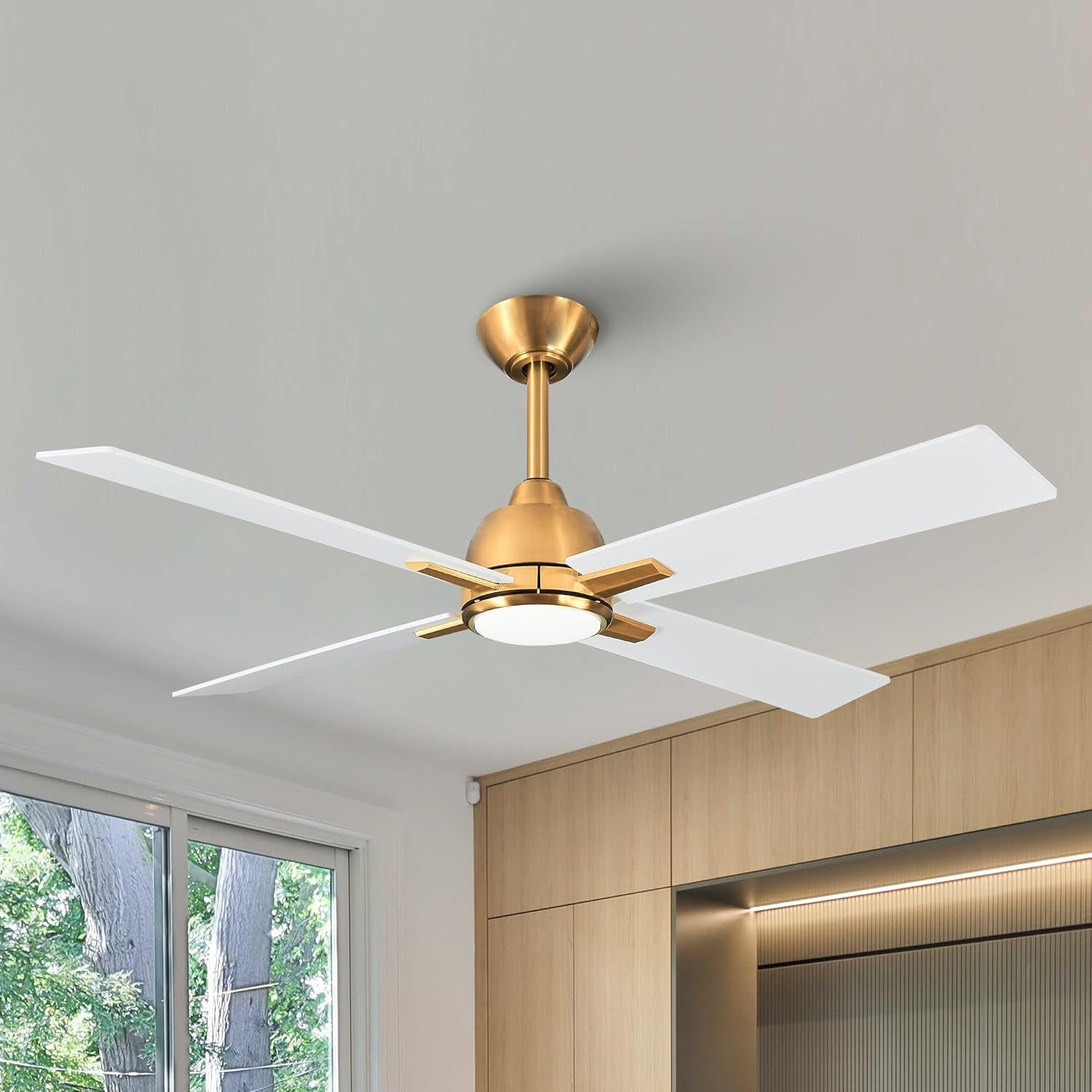 Parrot Uncle 48" Indoor Modern Gold Ceiling Fan with Lights and Remote ...