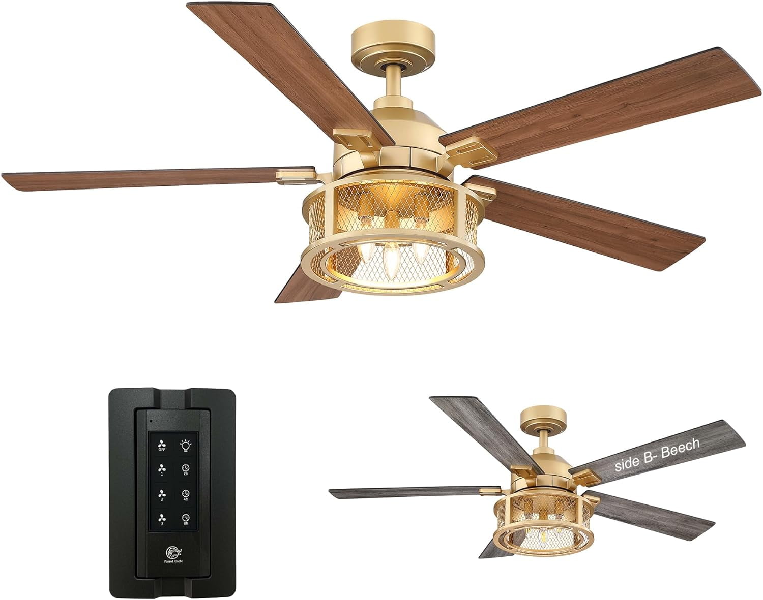 Parrot Uncle Ceiling Fans with Lights and Remote 52 Inch Ceiling Fan ...
