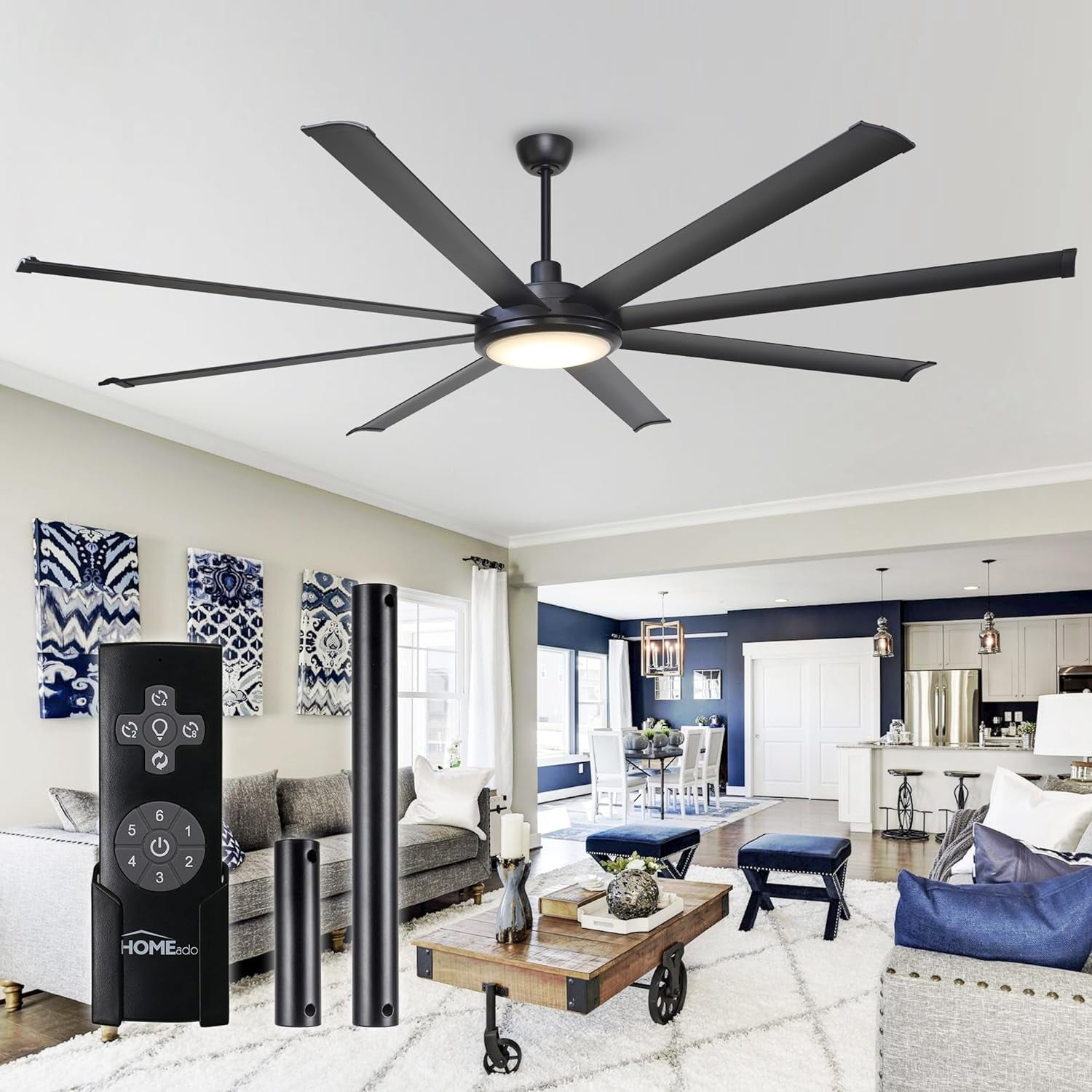 Parrot Uncle Ceiling Fans with Lights,75" Large Ceiling Fan with Remote ...