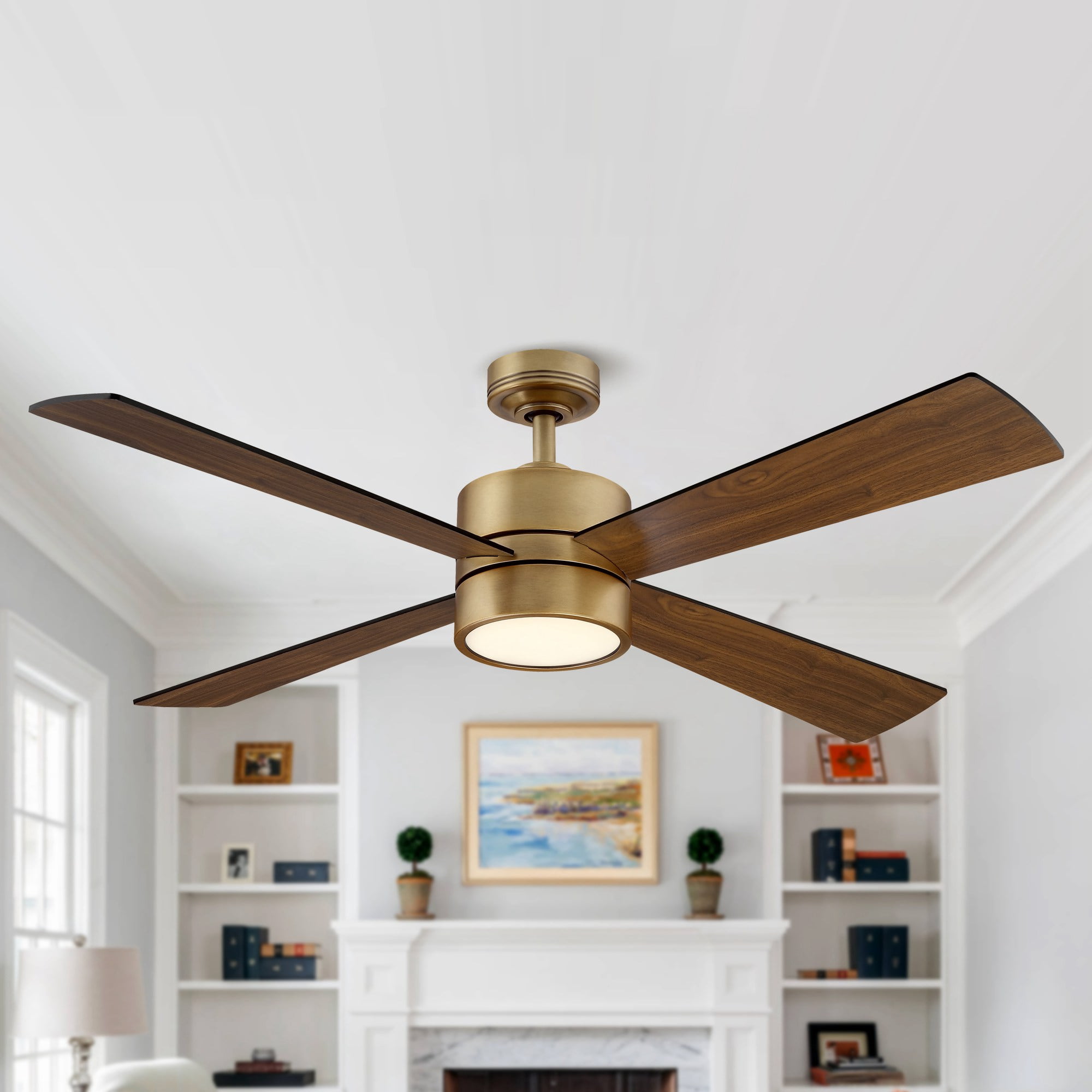 Parrot Uncle 52 Inch Brass Contemporary LED Ceiling Fan with Remote ...