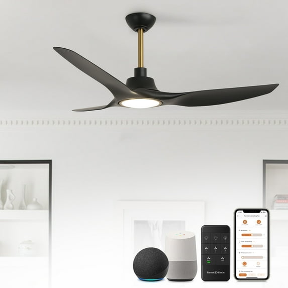 Parrot Uncle Modern 52" Propeller Black LED Smart Ceiling Fan, Alexa ...