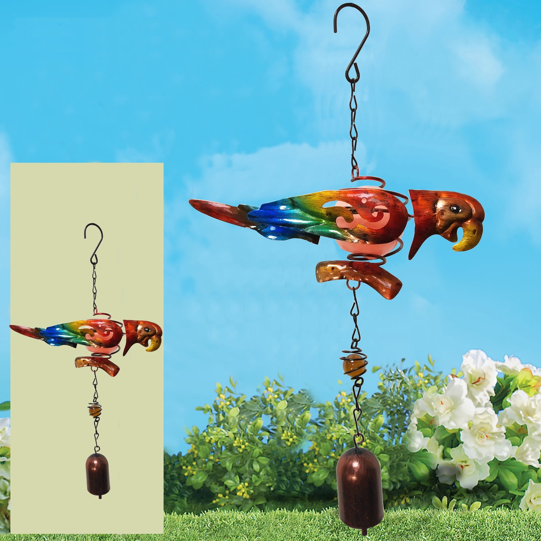 Parrot Wind bell Hanging Decor with glow ball, Parrot Wind chimes Ball ...