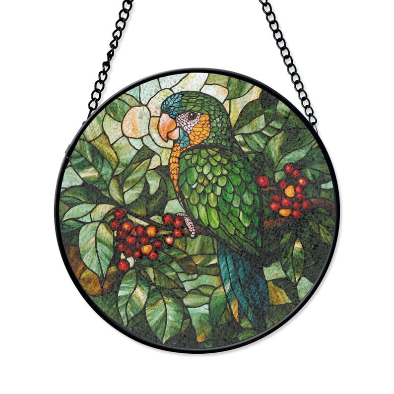 Parrot and Berry Stained Glass Window Panel - Lush Tropical Decor for ...