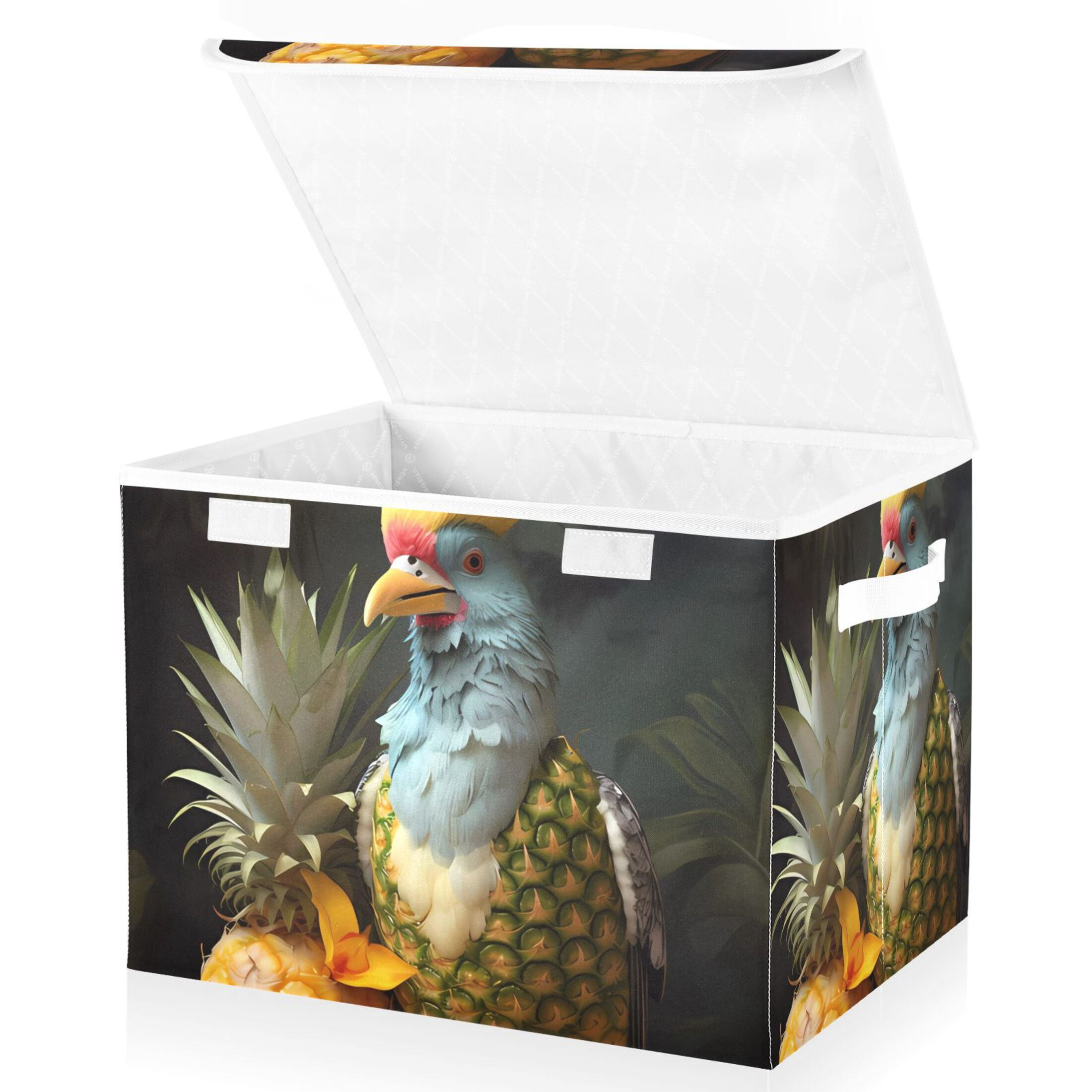 Parrot and Pineapple Large Lidded Bin Foldable Storage Baskets Boxes ...