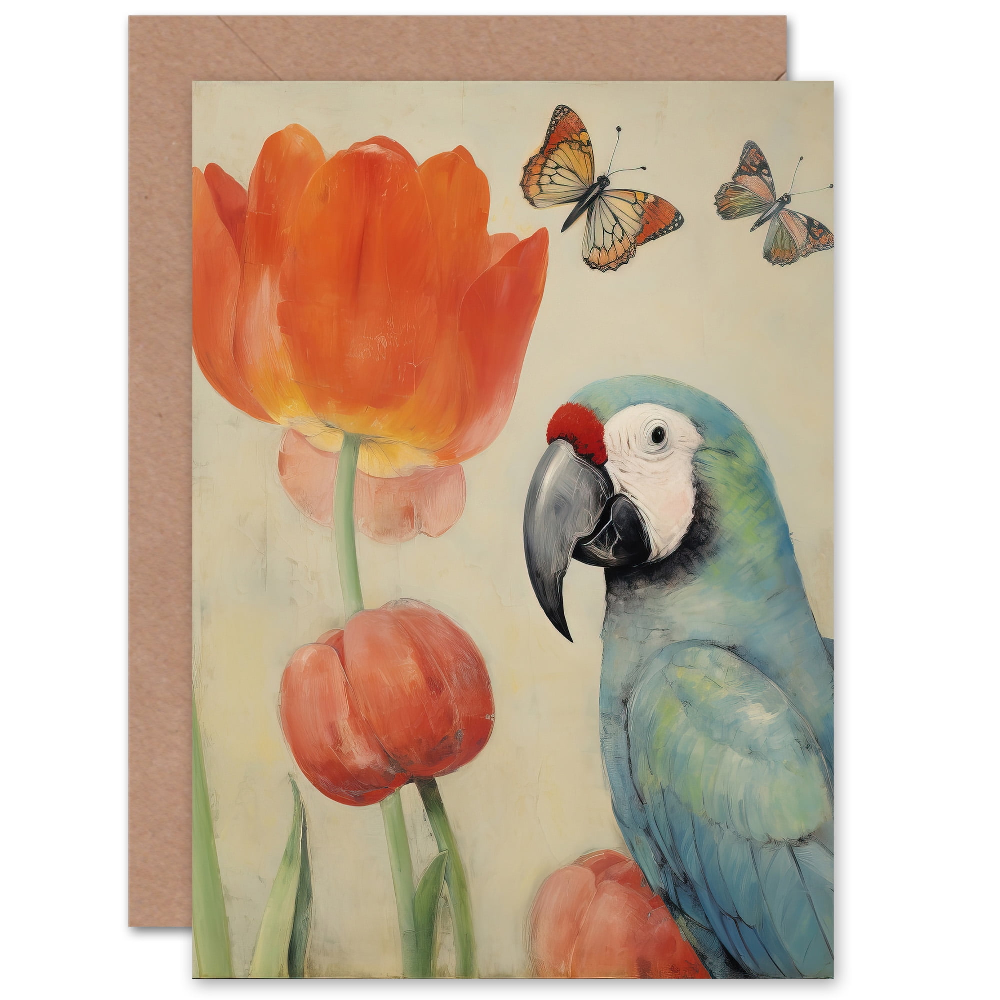 Parrot and Tulips Flowers Butterflies Pastel for Wife Her Mum Sister ...