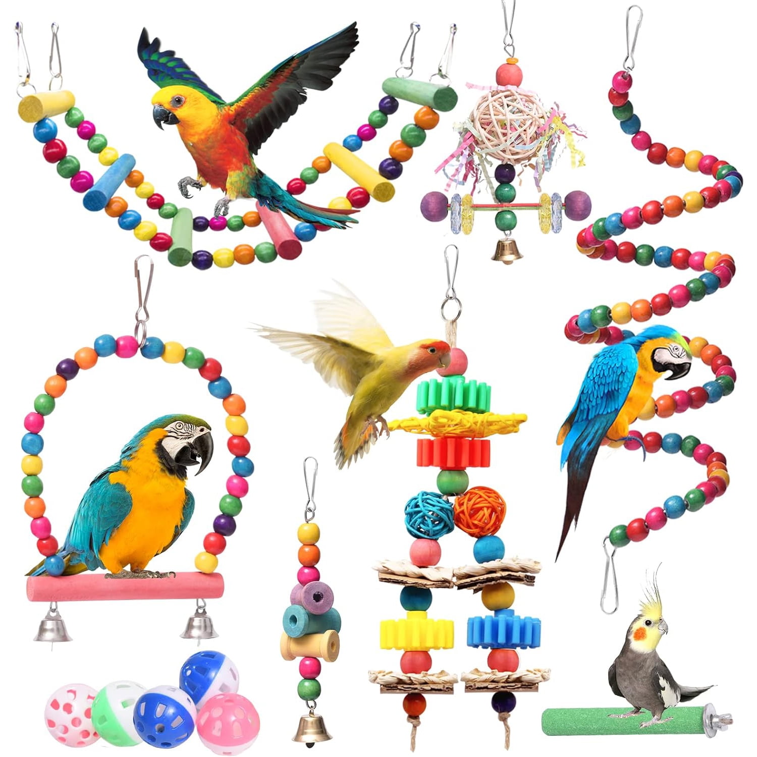 Parrots Bird Toy Grudel Toys and Accessories 12 Packs, Swing Chew ...
