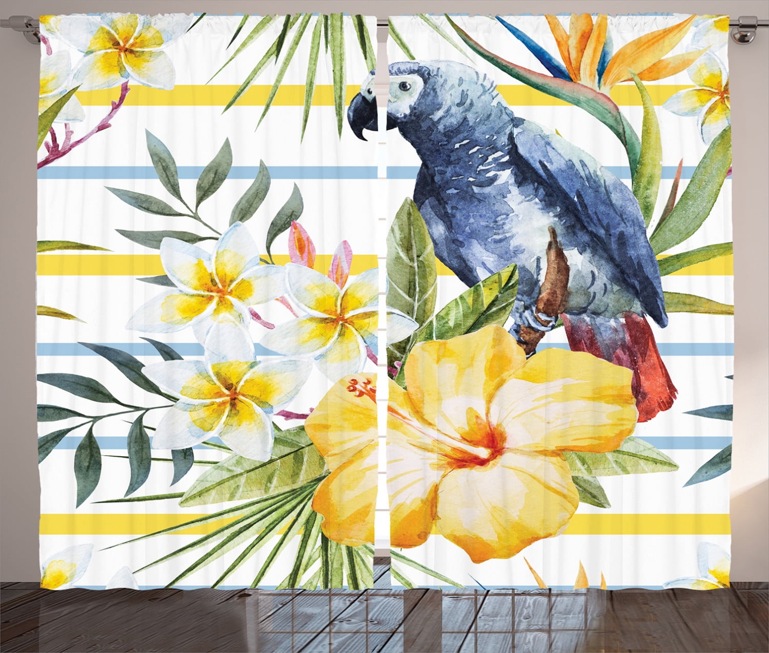 Parrots Decor Curtains 2 Panels Set Tropical Exotic Pattern With