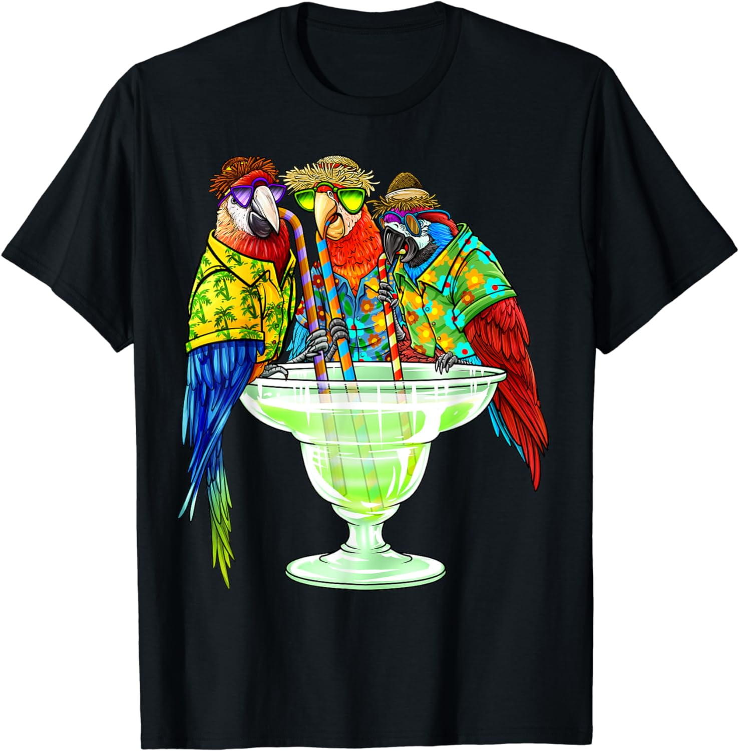 Parrots Drinking Margarita Hawaiian Shirt Vacation Birds T-Shirt ...