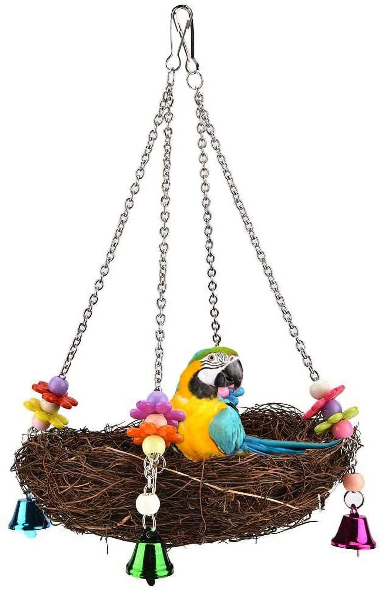 Parrots Hammock Swing Toy, Pet Birds Rattan Weave Hanging Swing Nest ...