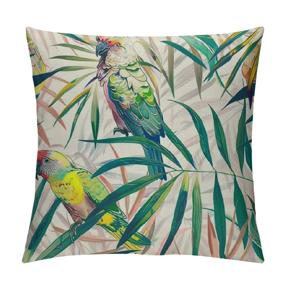 Parrots Pillows Covers Tropical Palm Trees Bird Parrots On Branches ...