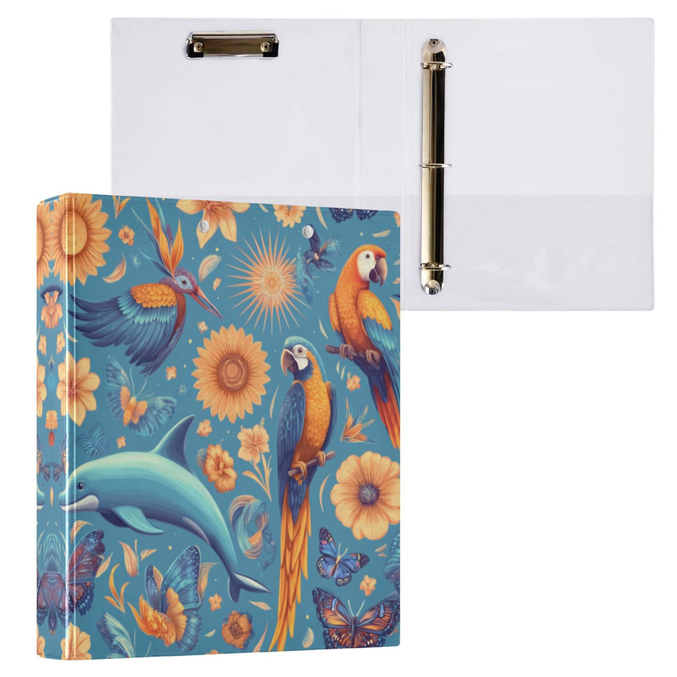Parrots and Butterflies Pattern 3 Ring Hardcover Binders 1.5in Round ...