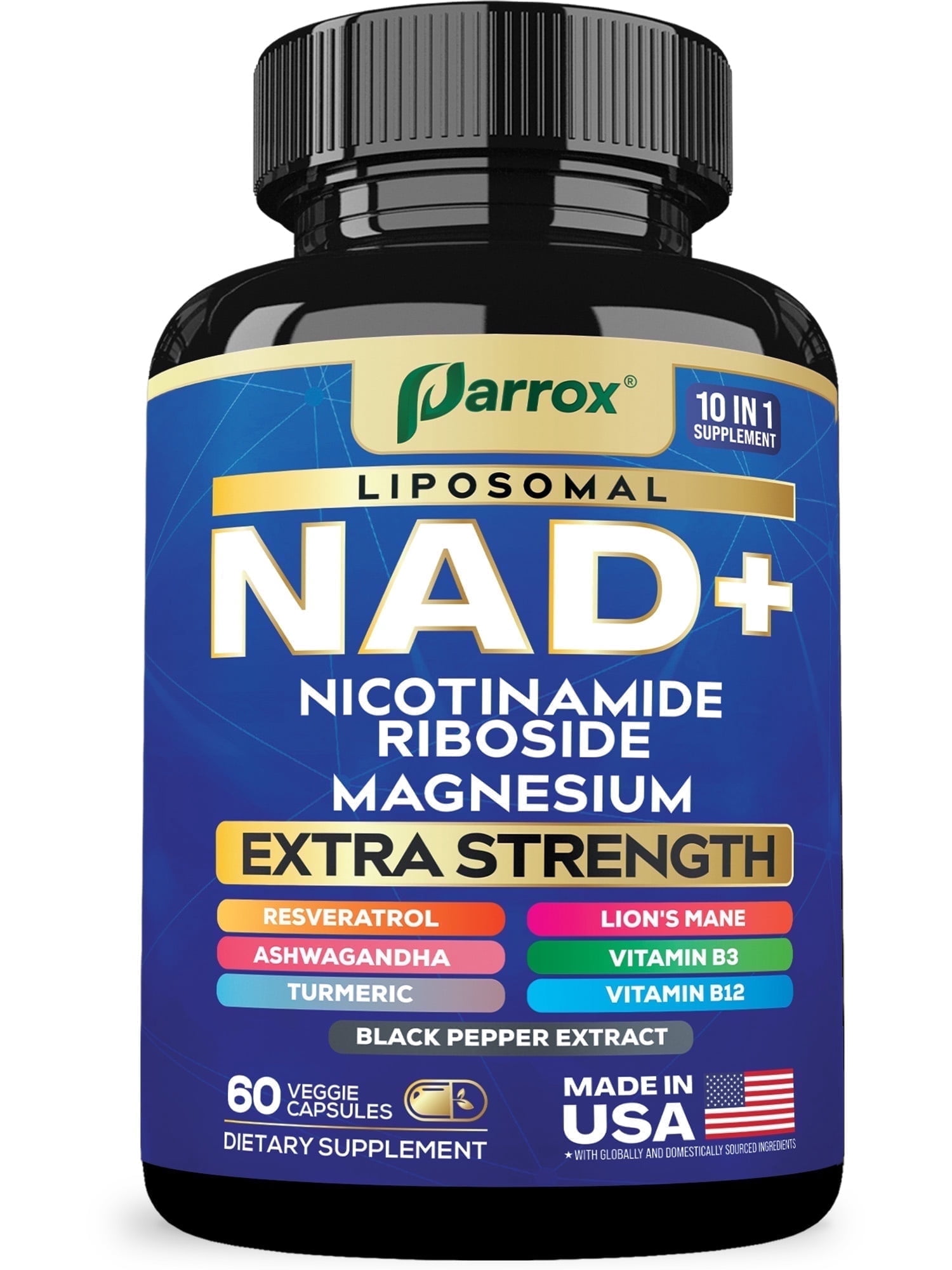 Parrox NAD+ Supplement with Vitamin B3 & B12, Magnesium, Resveratrol ...