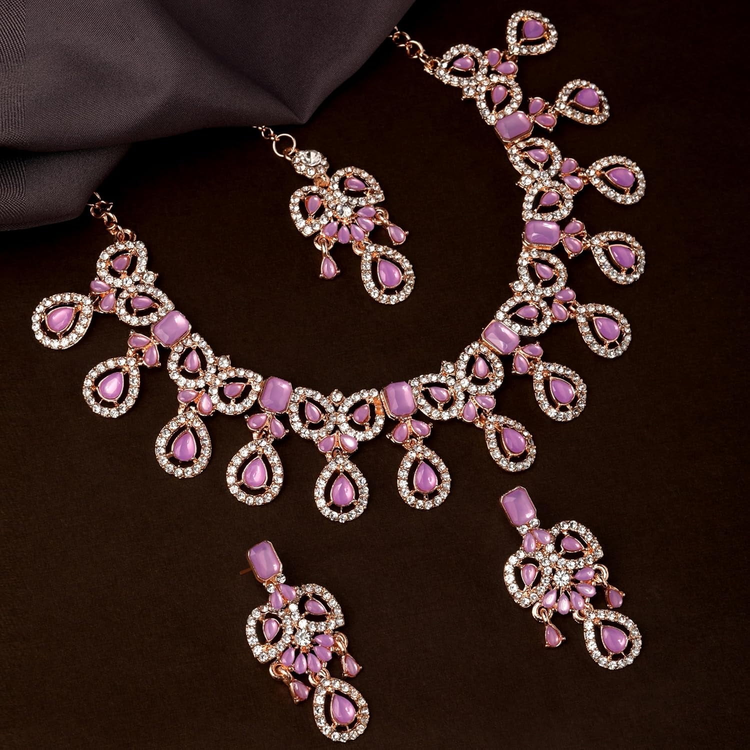 Parshwa Creations Indian Women's Tradtional Rose Gold Pated Jewelry Set ...