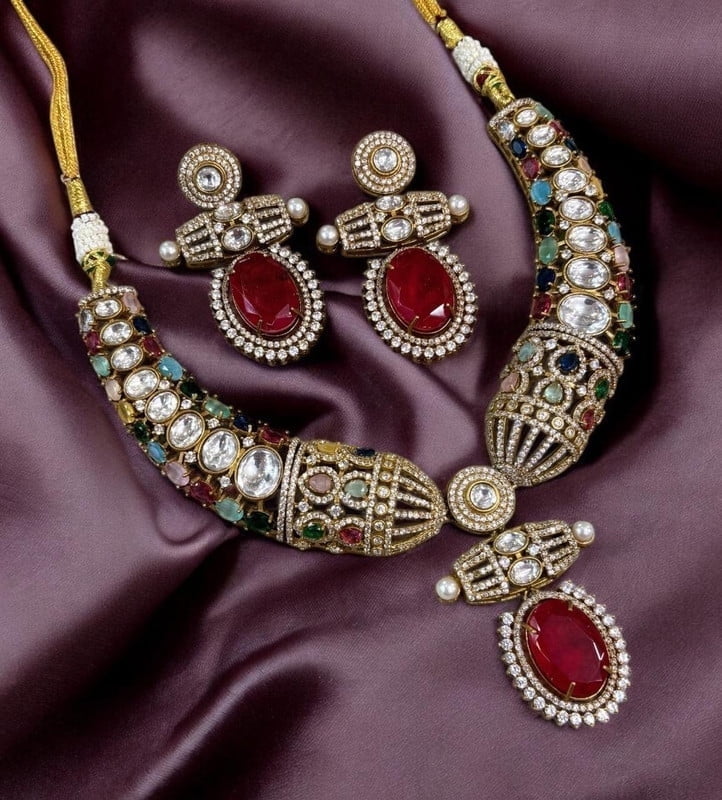 Parshwa Creations Women's Indian Gold Plated Jewelry Set, Bollywood Style Necklace Earrings ...