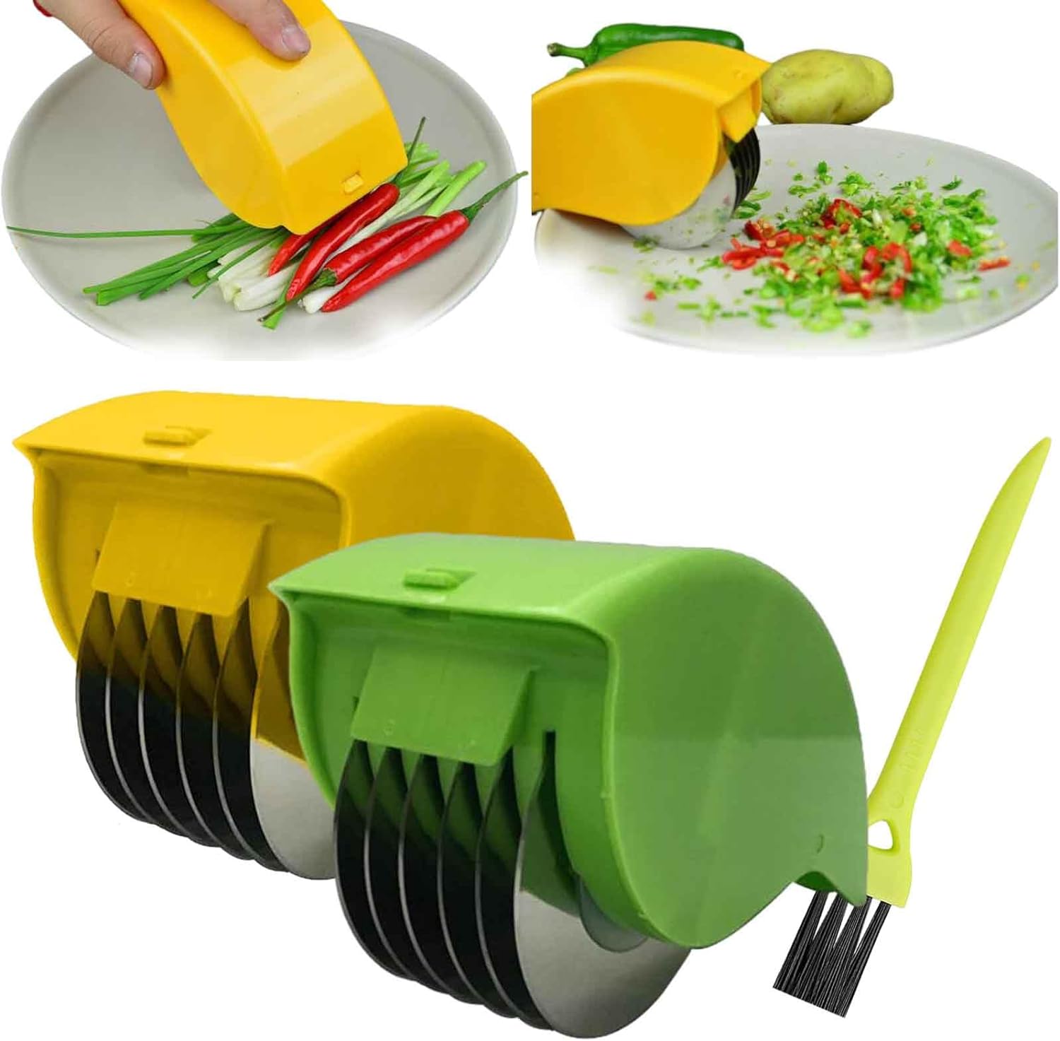 Parsley Chopper Roller Manual Scallion Cutter with 6 Stainless Steel ...