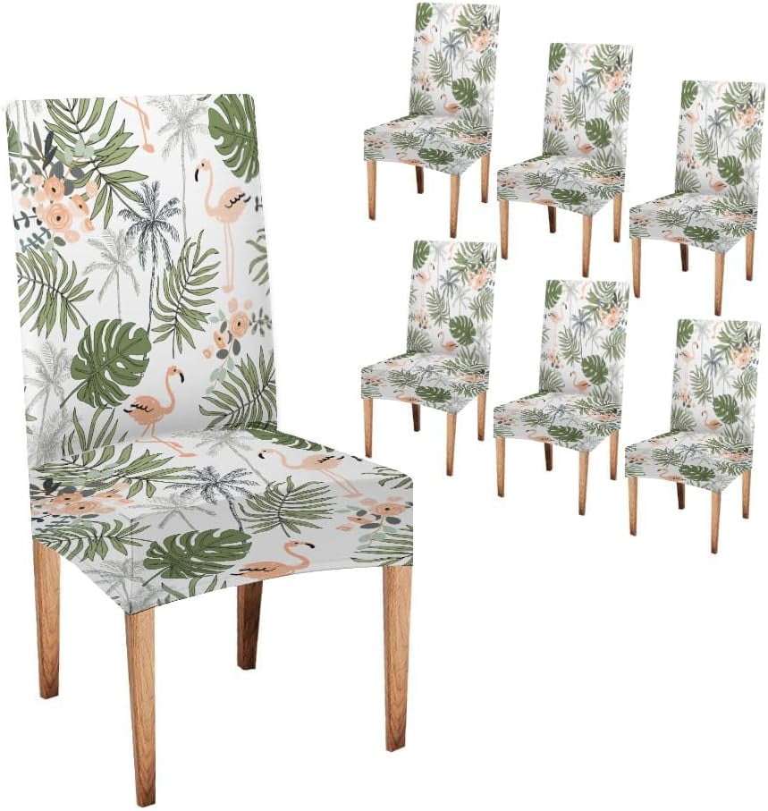 Parson Chair Covers Set of 6 Trees Leaves with White Tropical Exotic ...