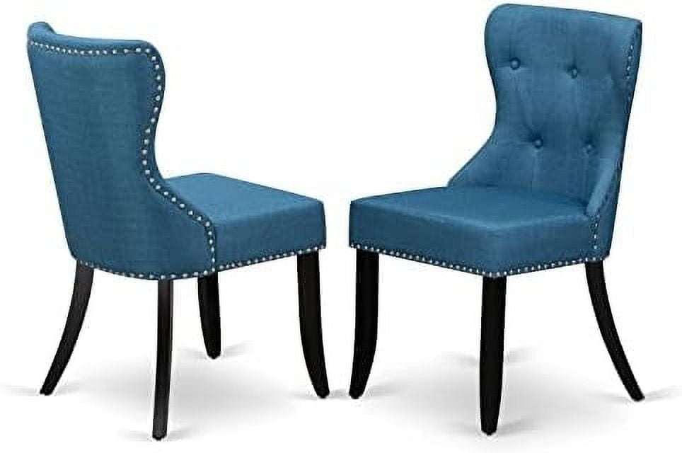 Parson Dining Room Chairs - Button Tufted Nailhead Trim Blue Linen ...