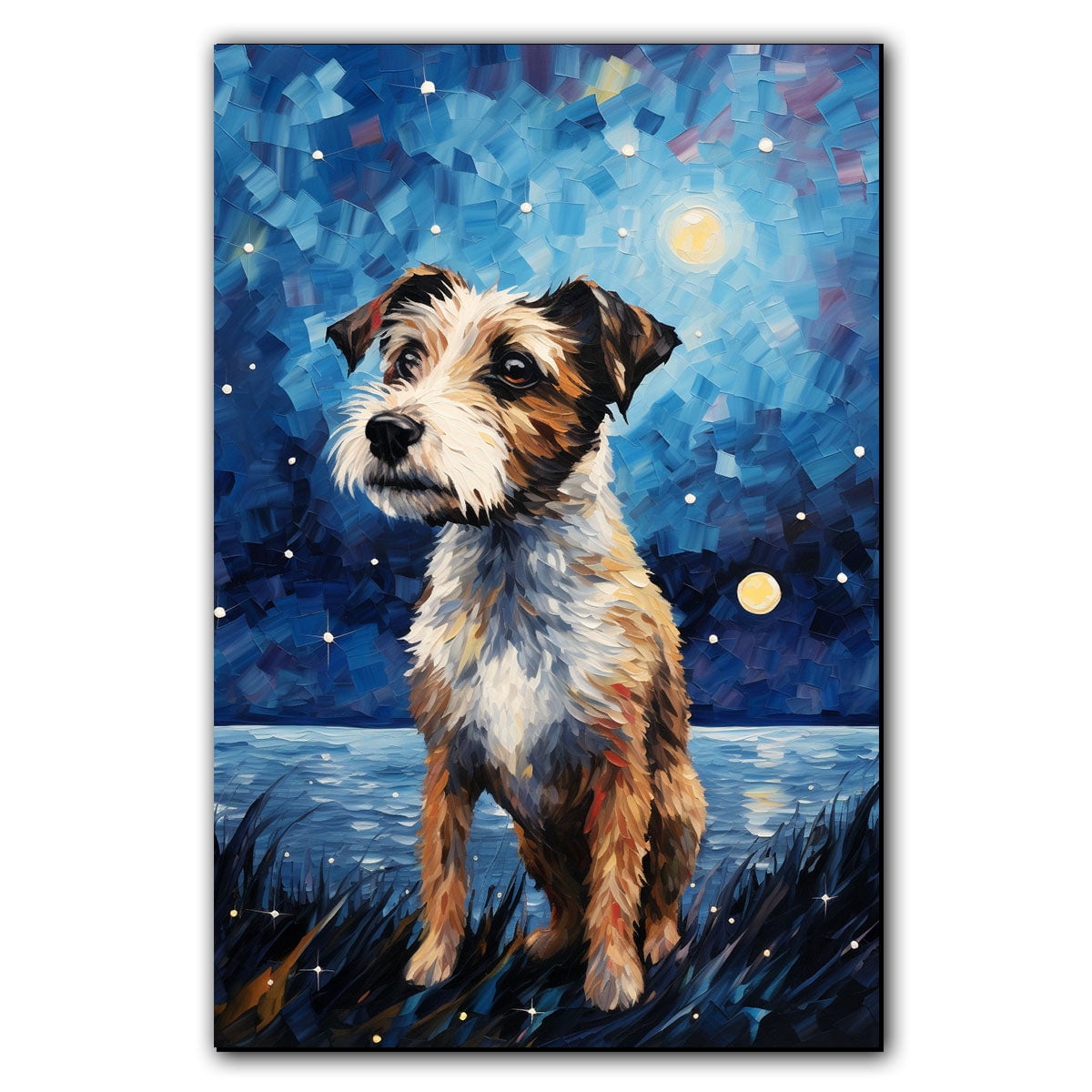 Parson Russell Terrier Art Starry Night Canvas Print of Van Gogh Oil ...